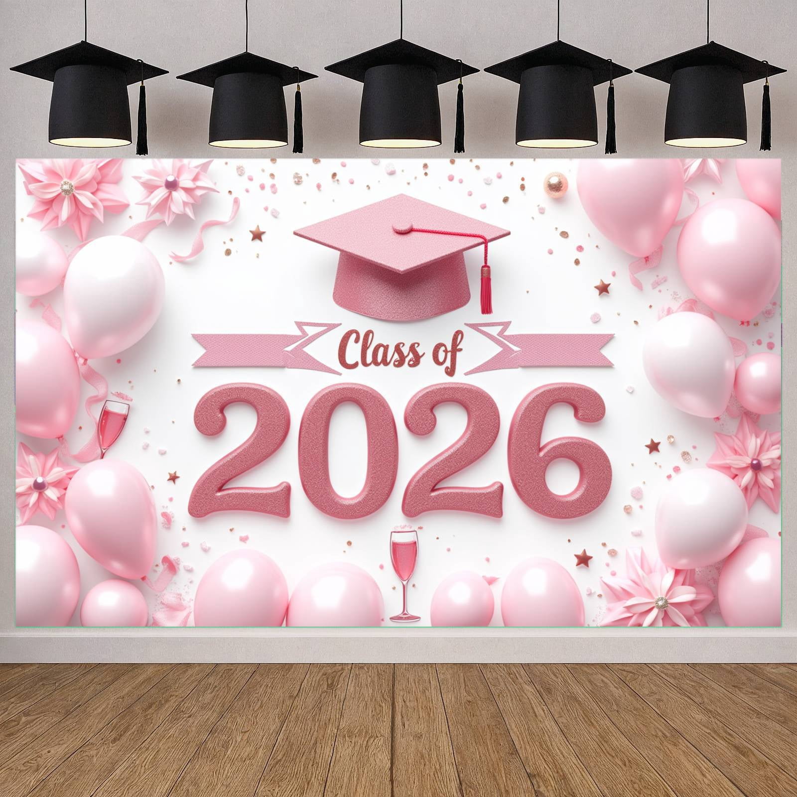 Pink Theme Graduation Banner Graduation Cap Design Grad Party Display ...