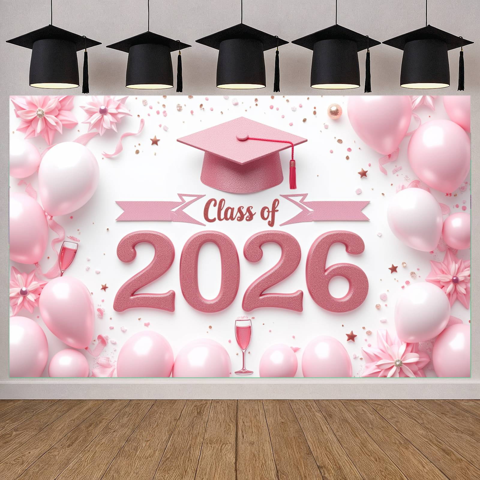 Pink Theme Graduation Banner Graduation Cap Design Grad Party Display ...