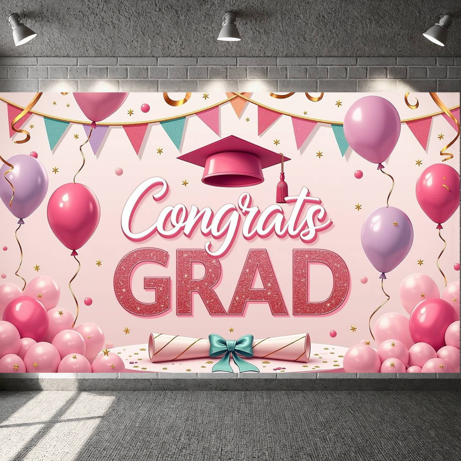 Pink Theme Graduation Banner Purple Balloons Grad Party Display ...