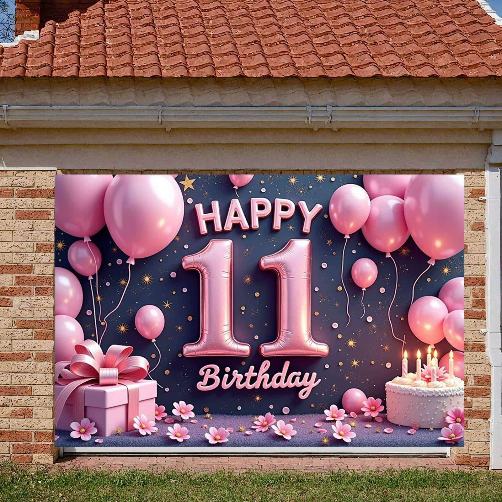 Pink Theme Happy 11th Birthday Banner 11th Number Balloon 11th Birthday ...