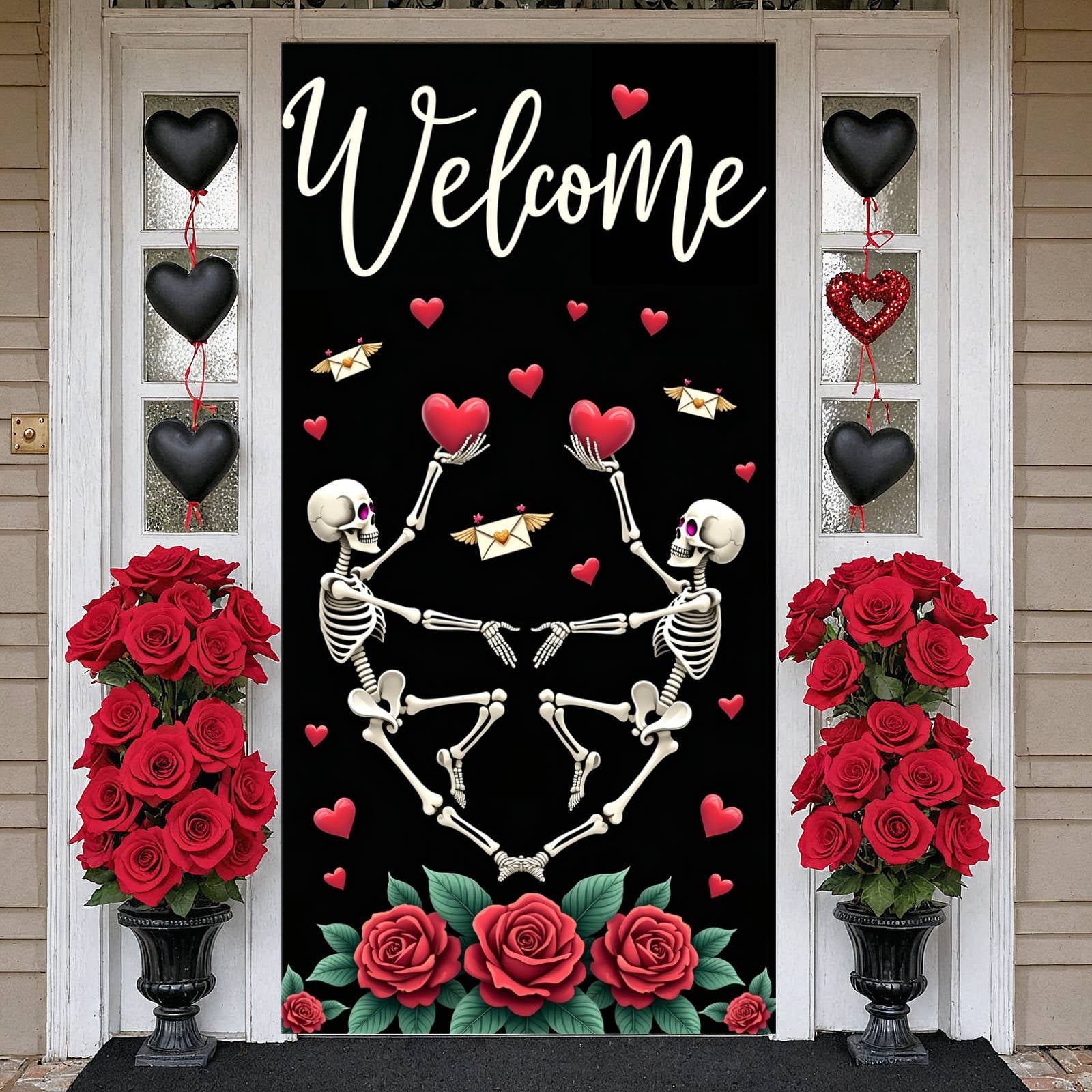 Pink Theme Welcome Banner Heart Design Love Backdrop Rose Decoration Plaid Heart Welcome Display ...