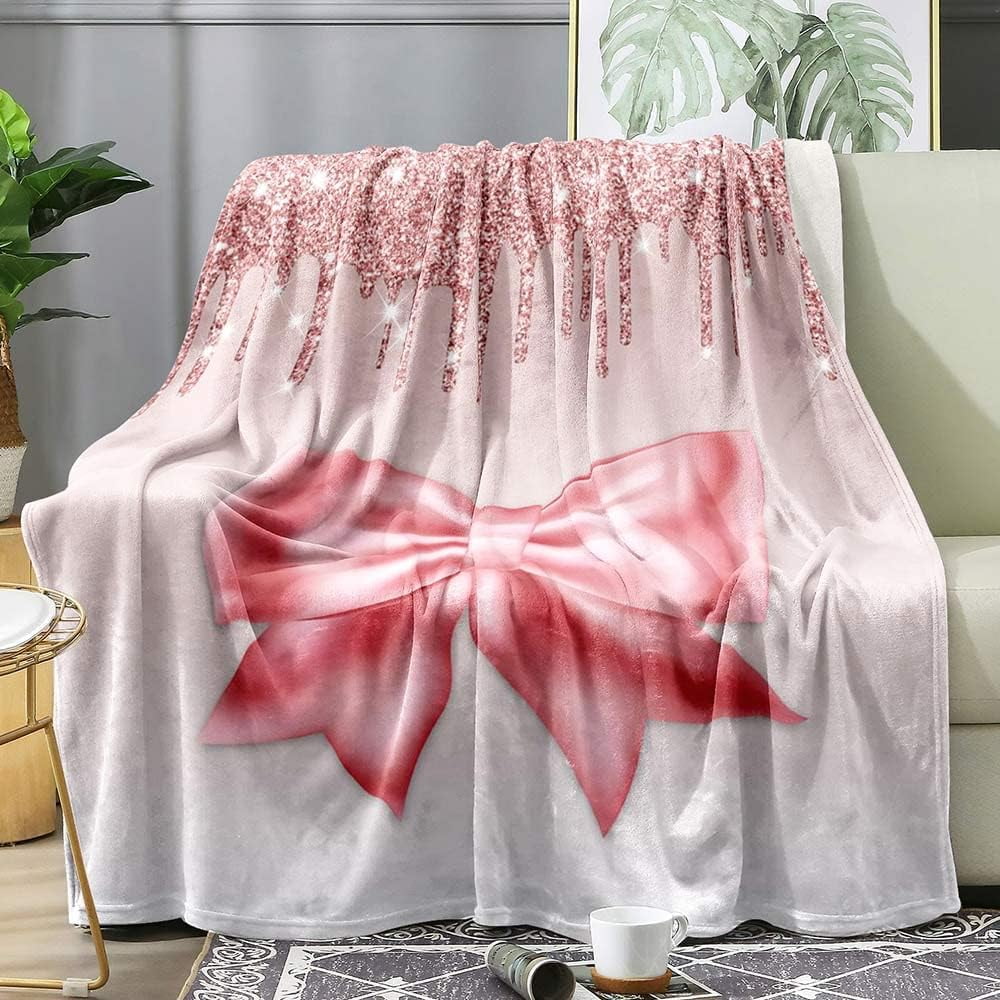 Pink Throw Blanket, Bowknot Bow Tie Luxury Bling Rose Gold Glitter ...