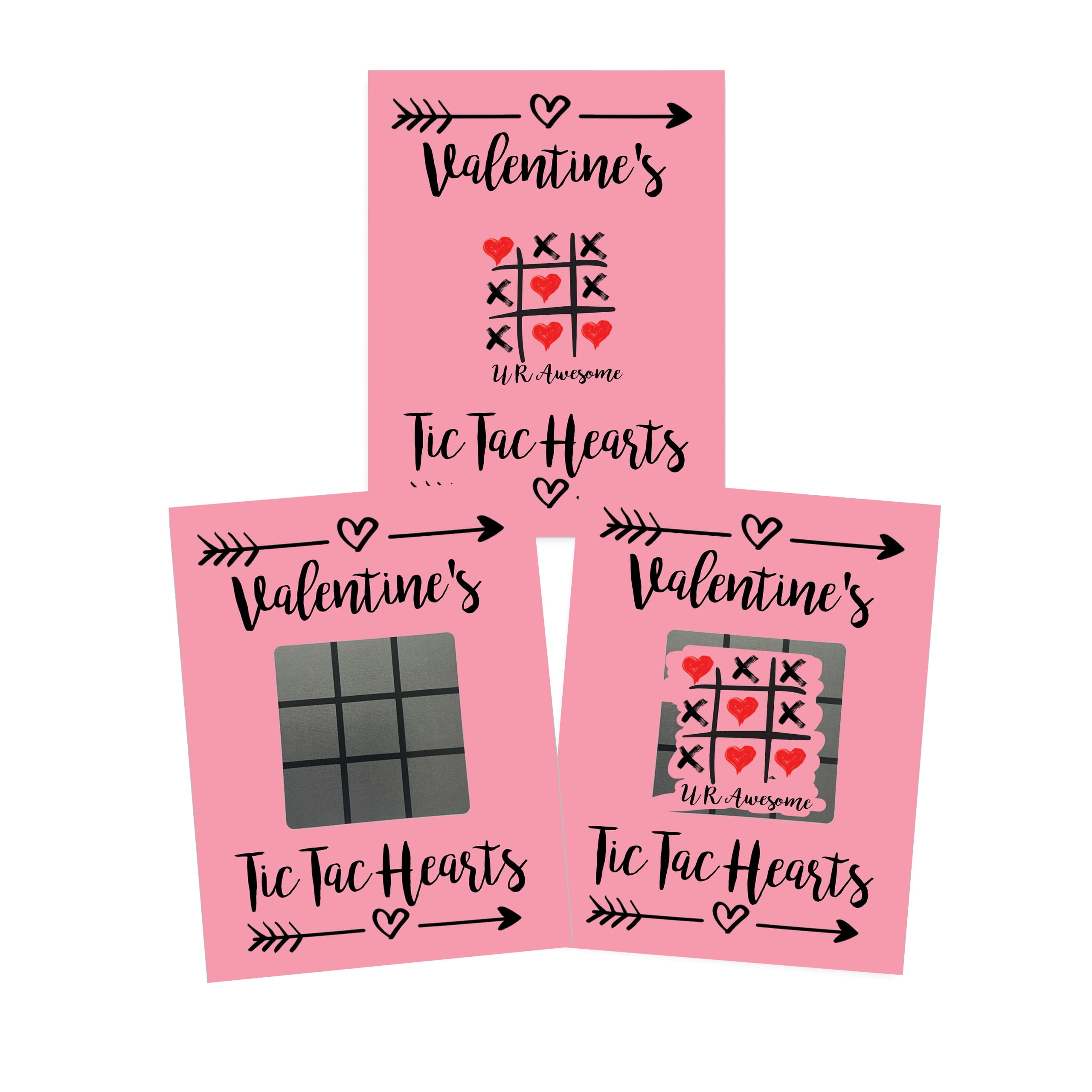 Pink Tic-Tac-Toe Hearts Scratch Off Valentine's Day Kit of 25 Cards 3x4 ...