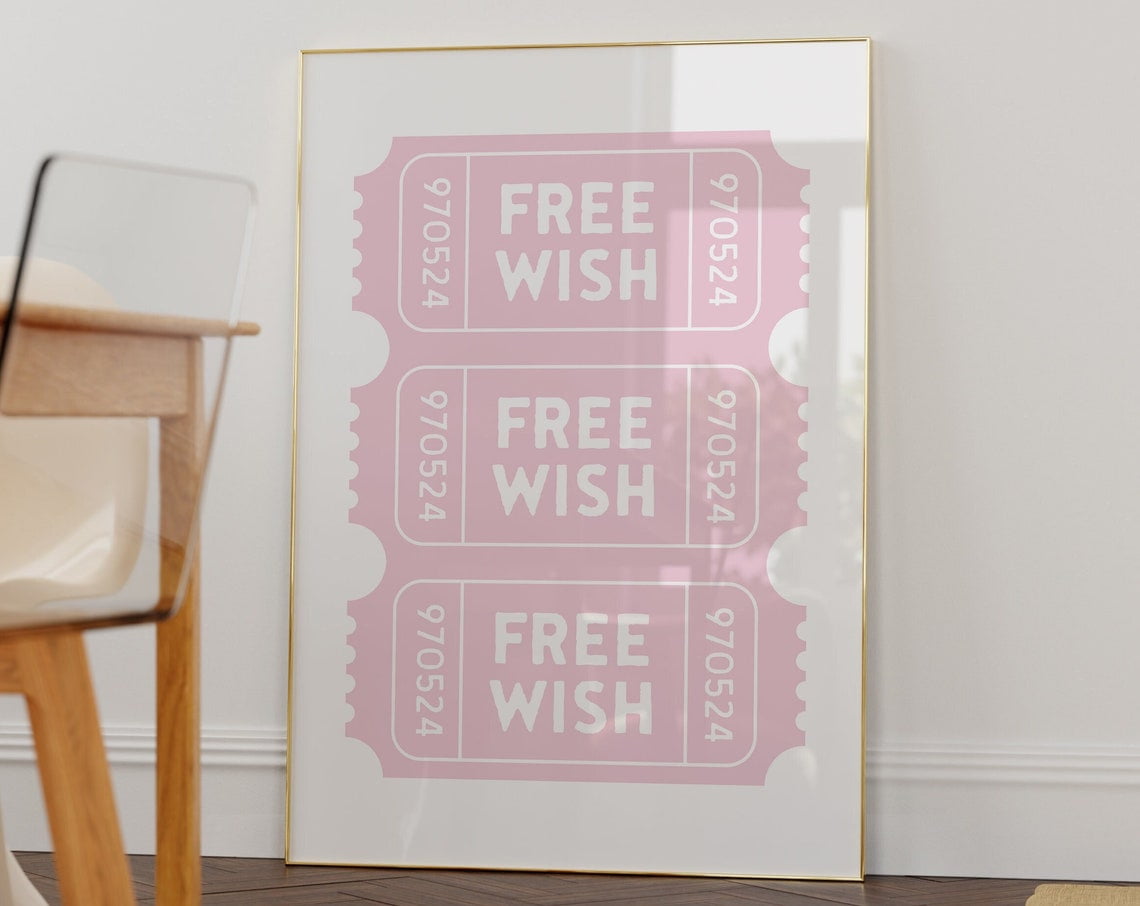 Pink Ticket Poster Pink Pastel Art Bar Cart Wall Decor Trendy Neutral ...