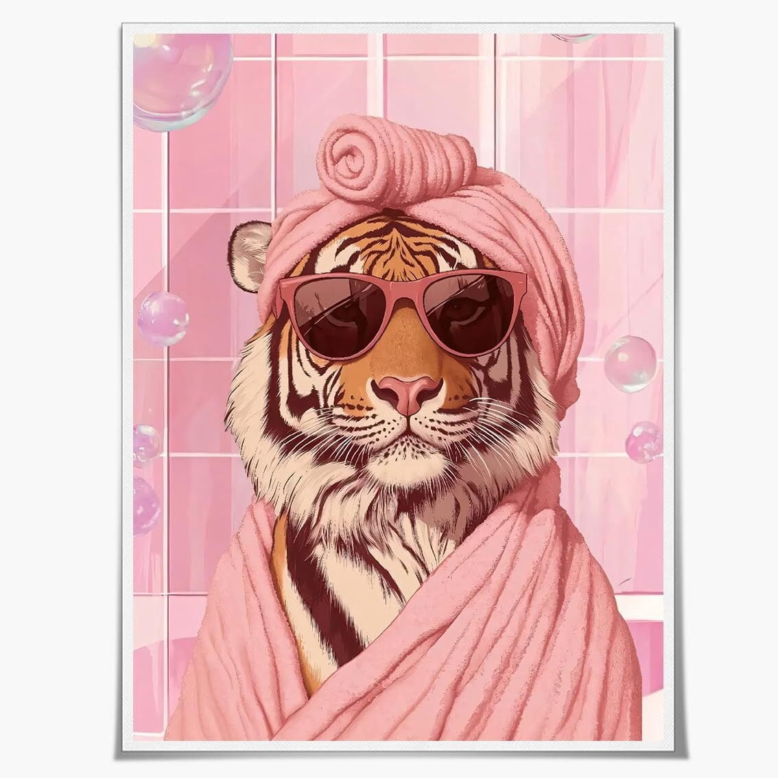 Pink Tiger Bathroom Wall Art - Maximalist Trendy Decor, Preppy ...