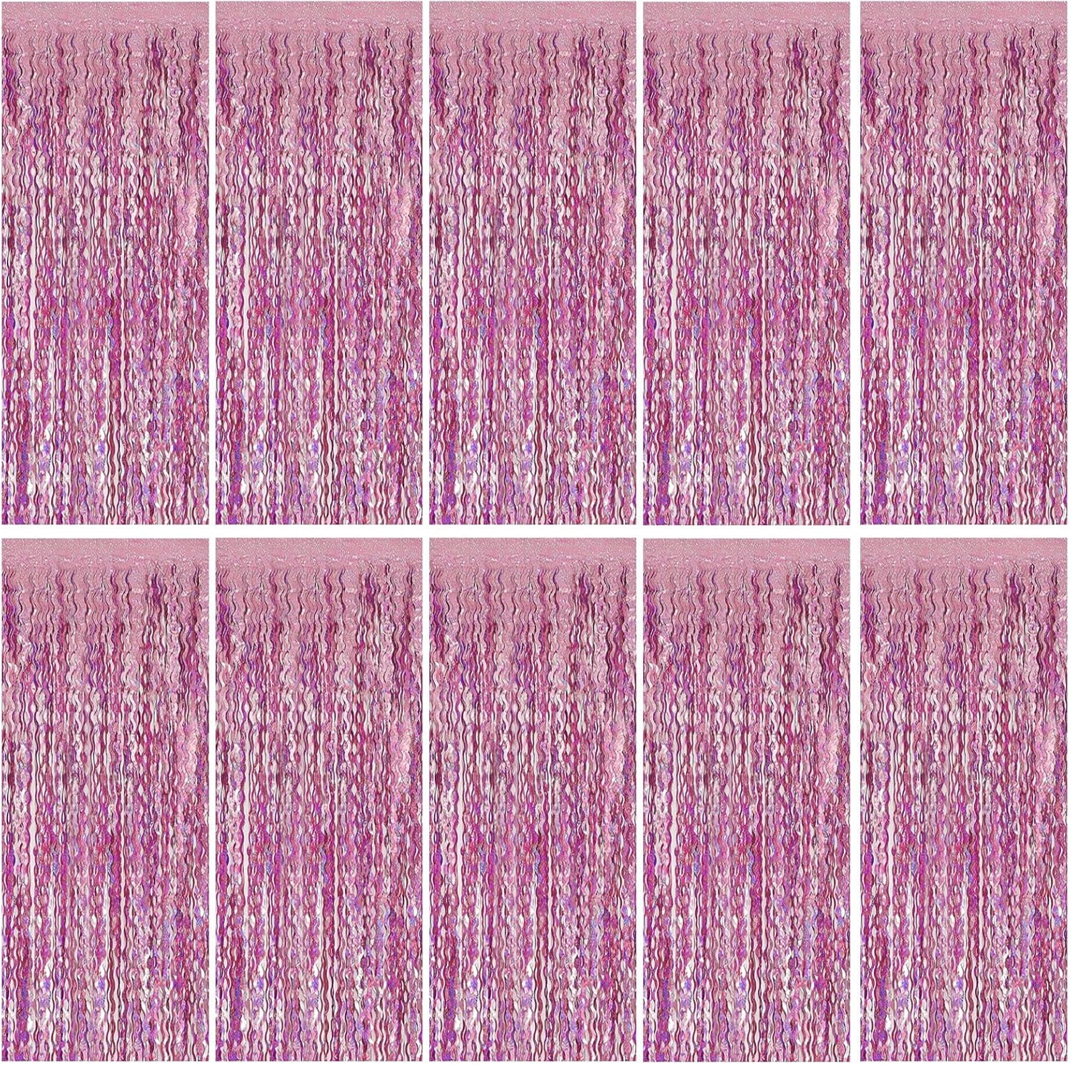 Pink Tinsel Foil Fringe Curtains Wavy Backdrop for Parties Sparkle ...
