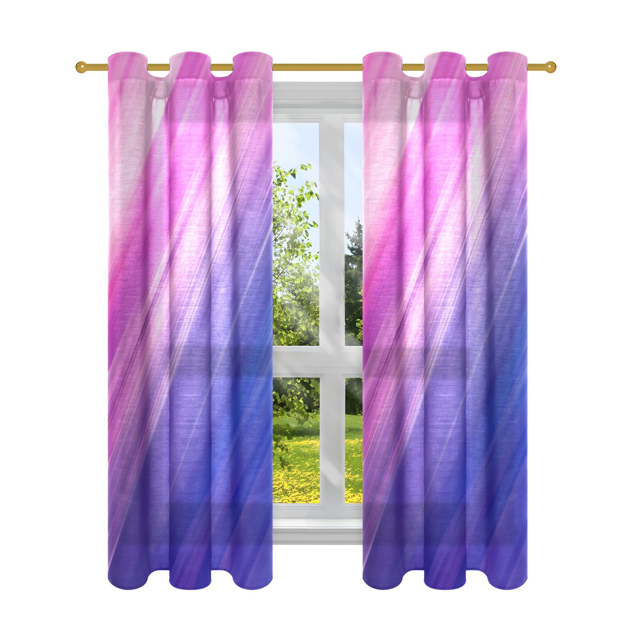 Pink To Blue Gradient Color Sheer Curtains 2 Panels Set Grommet Drapes ...