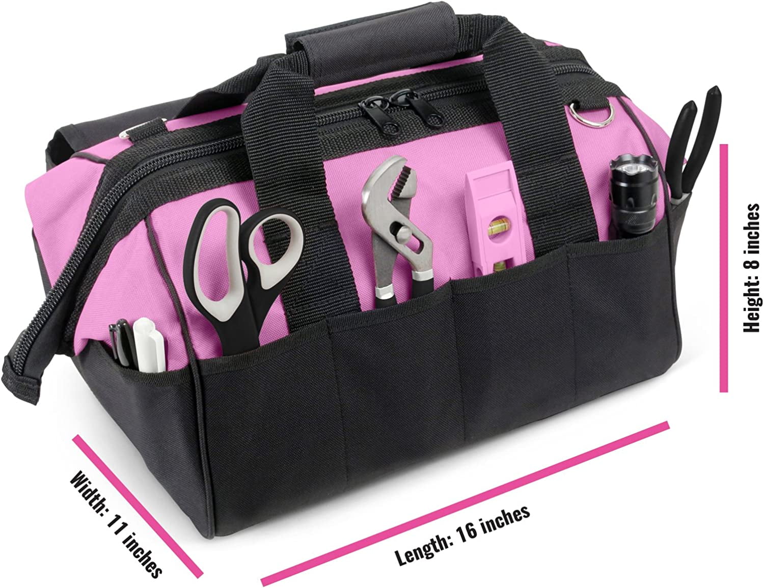 Pink Tool Bag for Women -16" Tool Tote Bag w/ 22 Storage Pockets ...