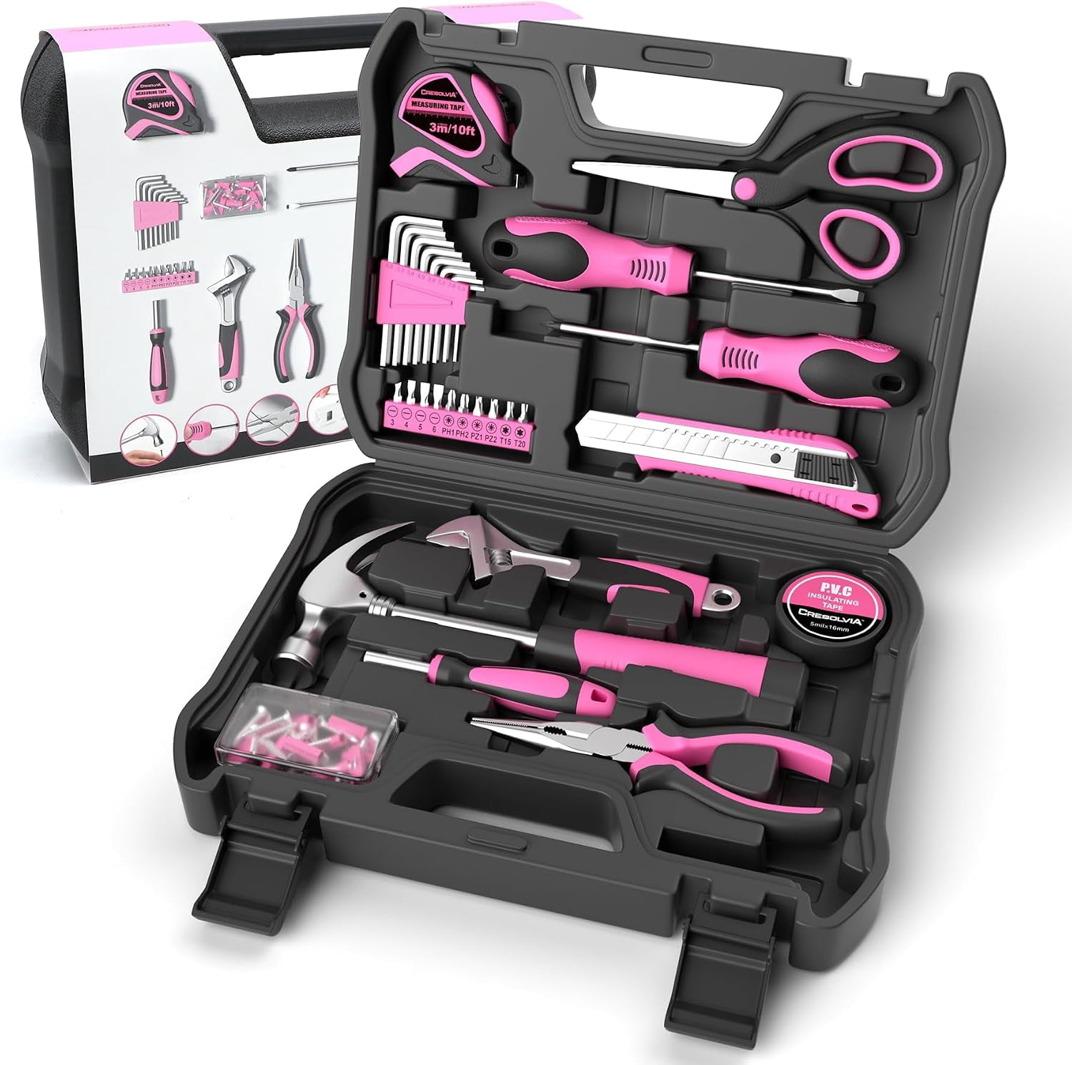 Pink Tool Kit 69 Piece Tool Kit for Women Small Basic Hand Tool Box ...