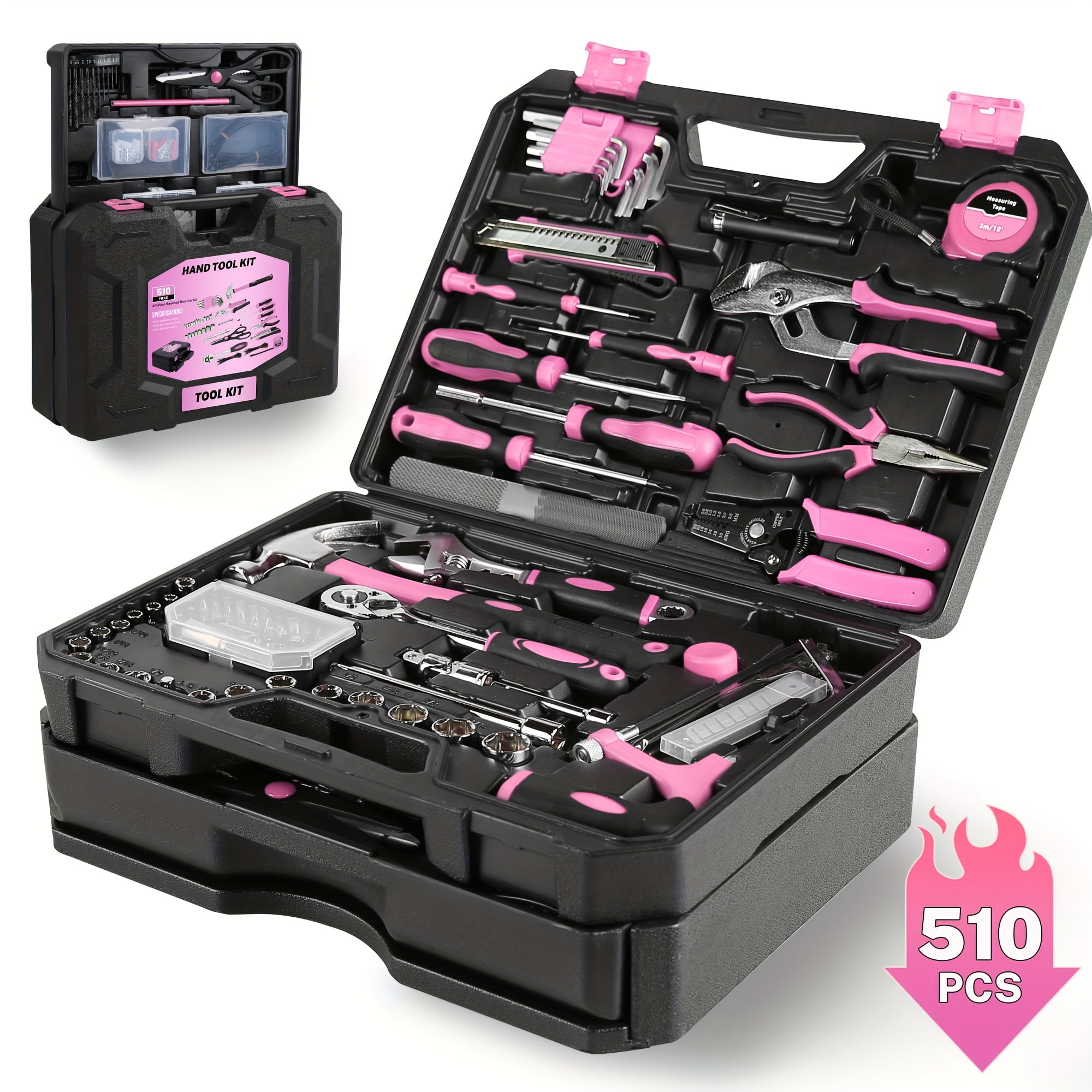 [Pink Tool Kit Set] 510pcs Pink Tool Kit Set with Drawer Toolbox ...