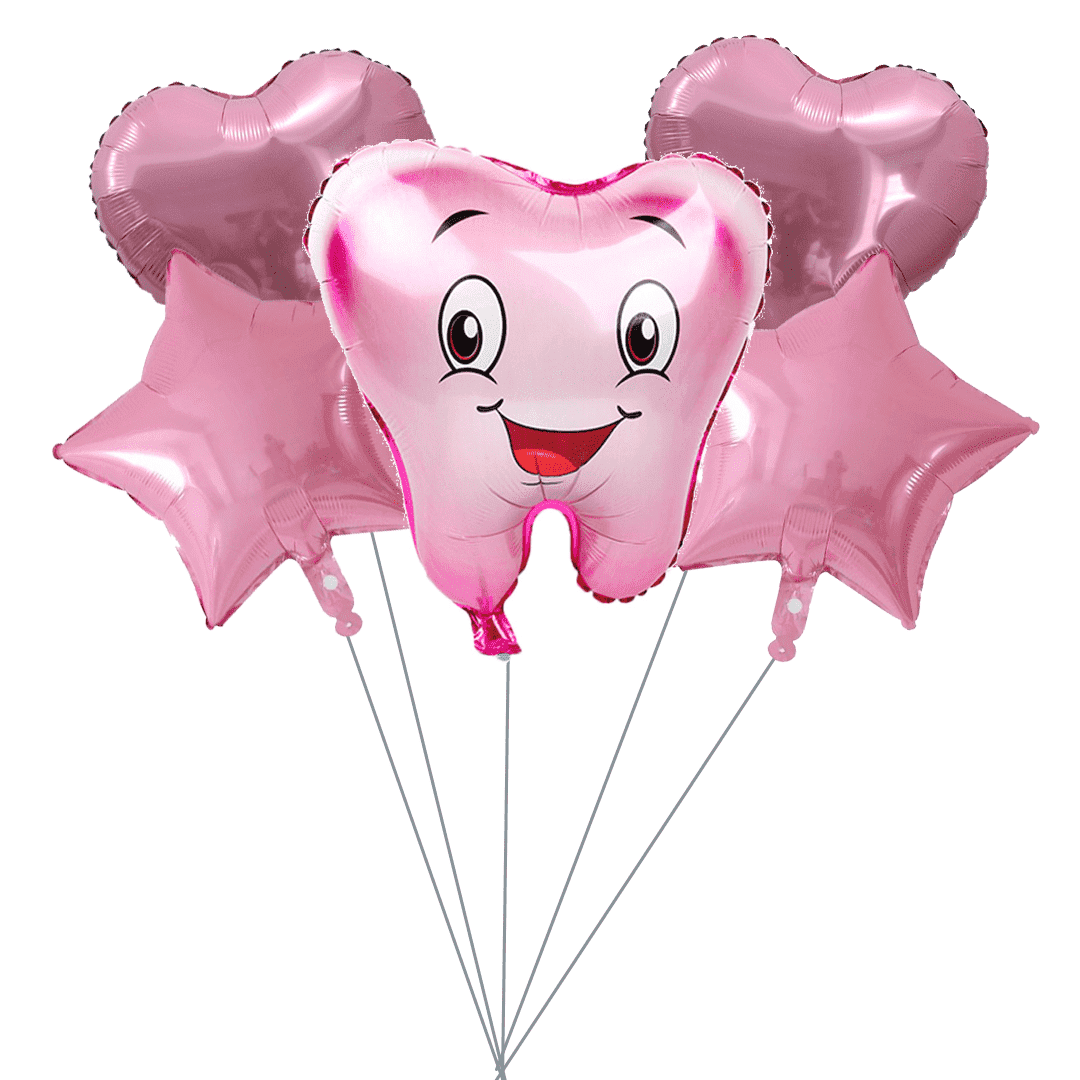 Pink Tooth Balloon Set - Tooth Shaped Balloon, 18" Pink Star and Heart ...