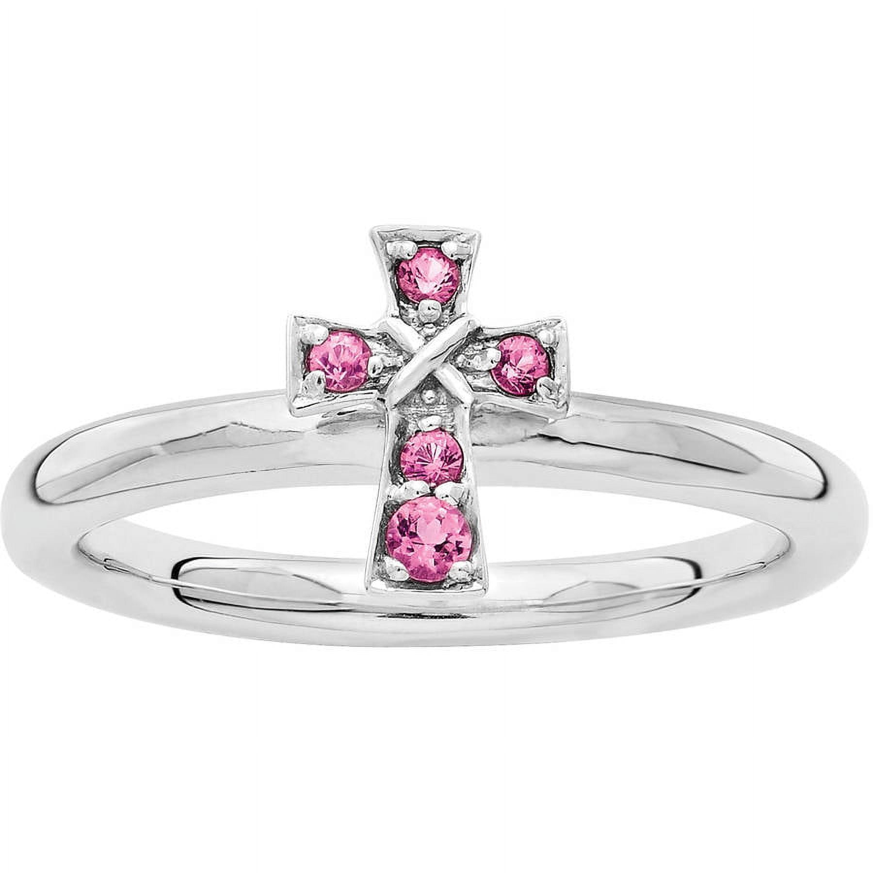 Pink Tourmaline Sterling Silver Rhodium Cross Ring - Walmart.com