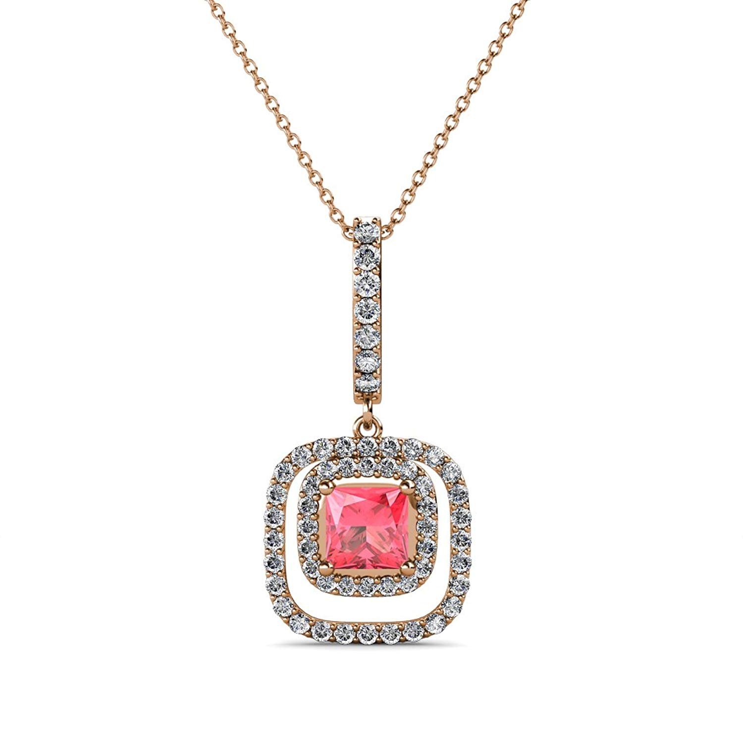 Pink Tourmaline and Diamond Halo Pendant 0.66 ct tw in 14K Rose Gold ...
