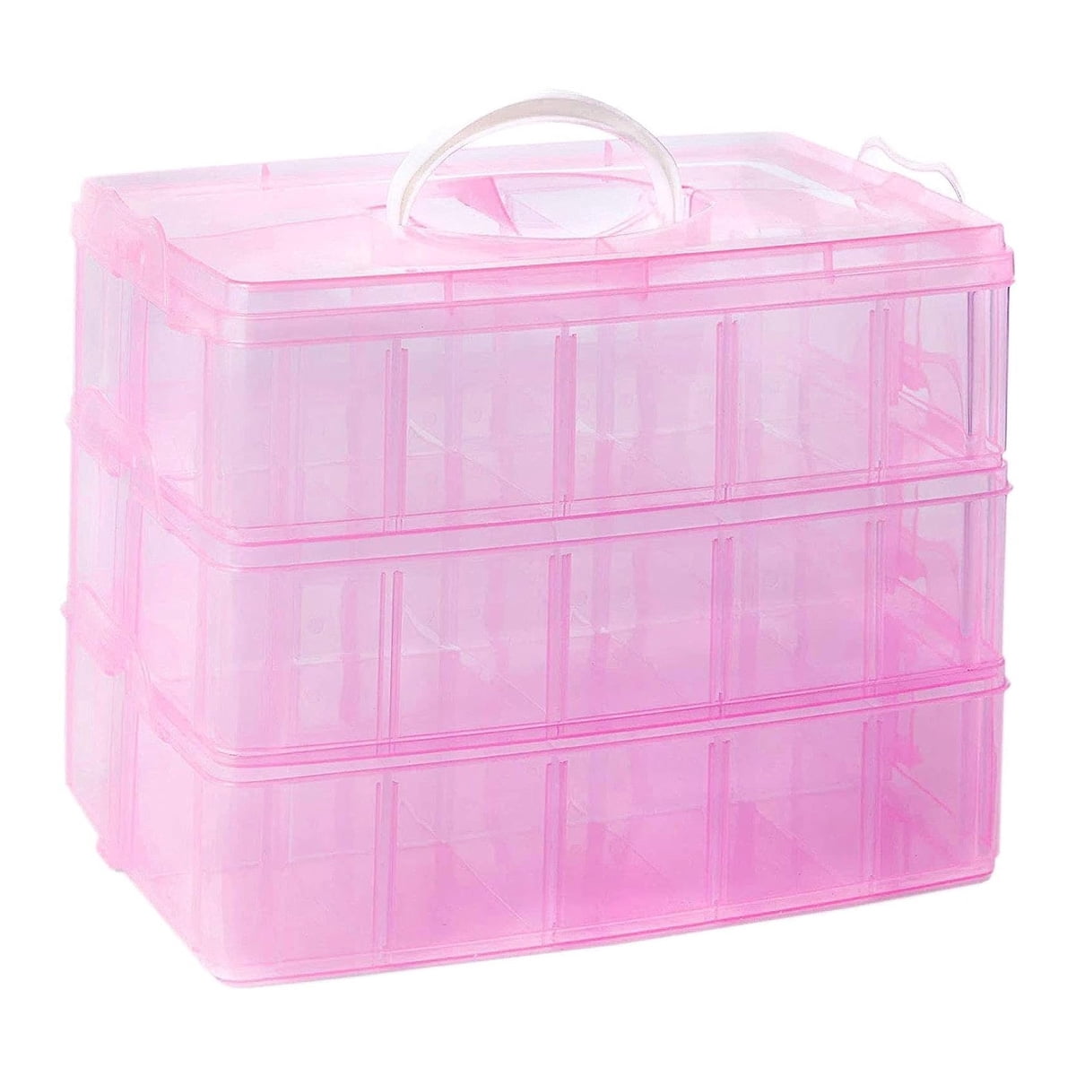 Pink Transparent 3 Tier Craft Storage Organizer with 30 Adjustable ...