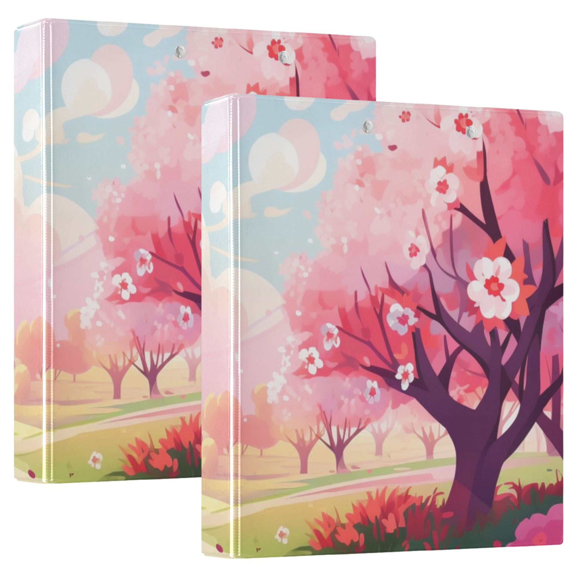 Pink Trees 3 Ring Binders 1.5 inch Hardcover File Folders with Interior ...