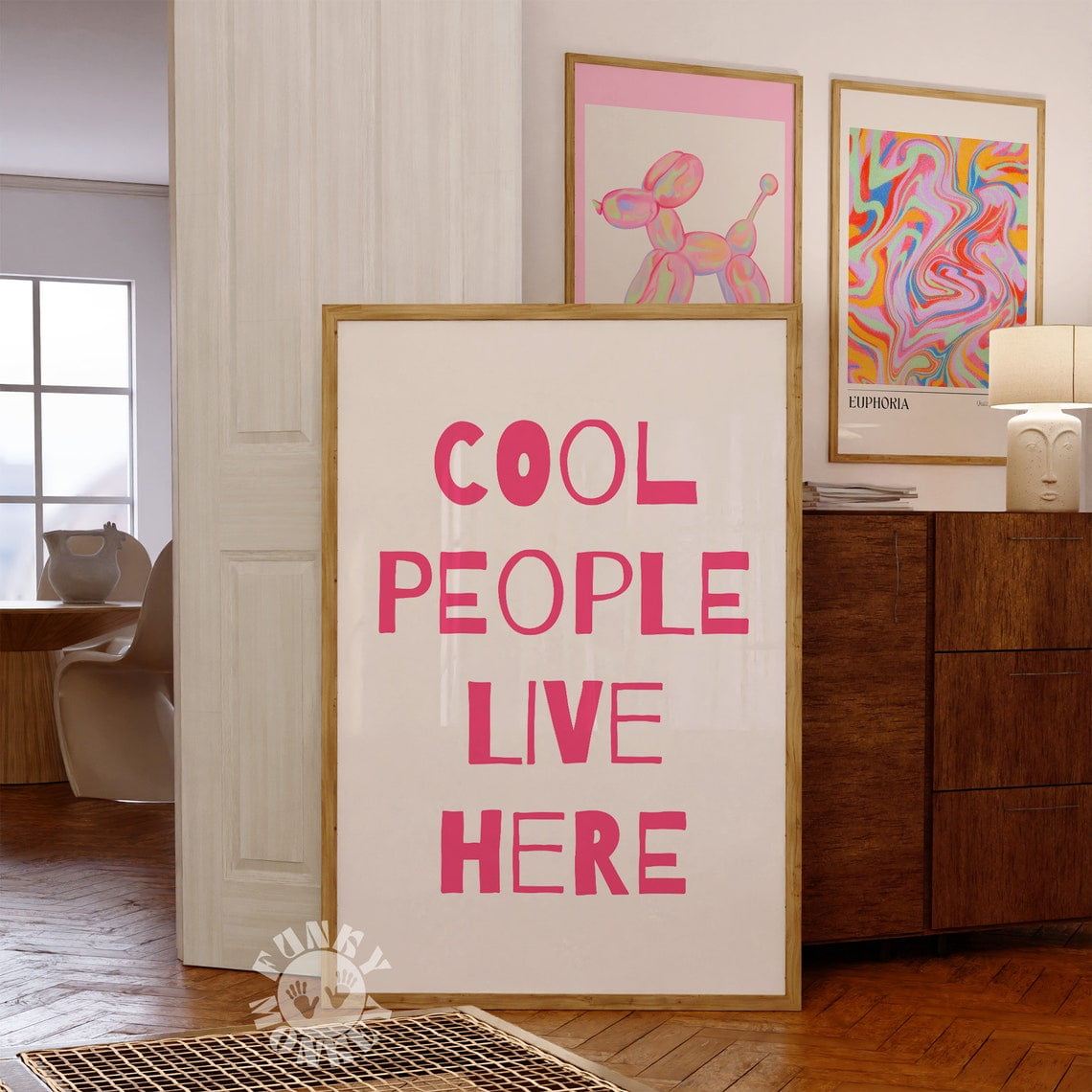 Pink Trendy Saying Poster, Cool People Live Here Print, Retro Art ...