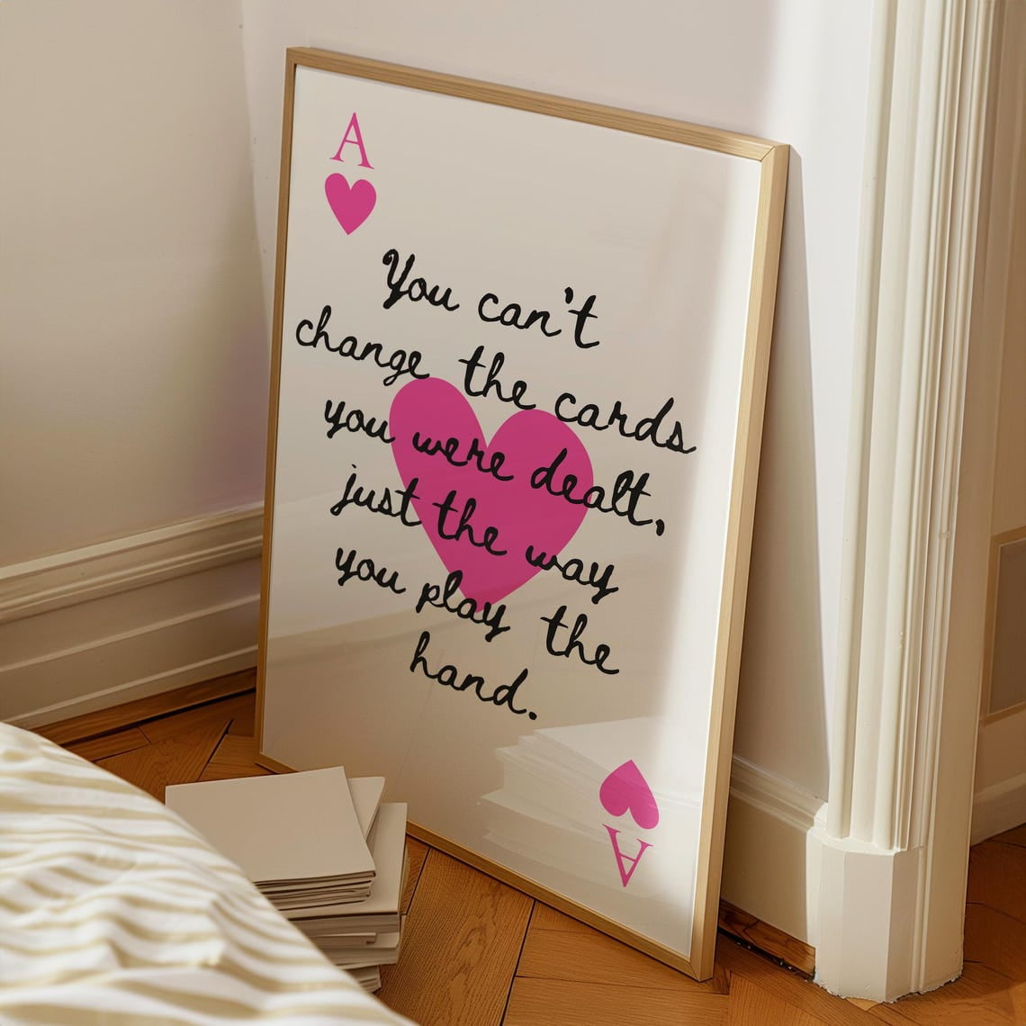 Pink Trendy Wall Art, Retro Ace Hearts Playing Card Print, Preppy Girly ...