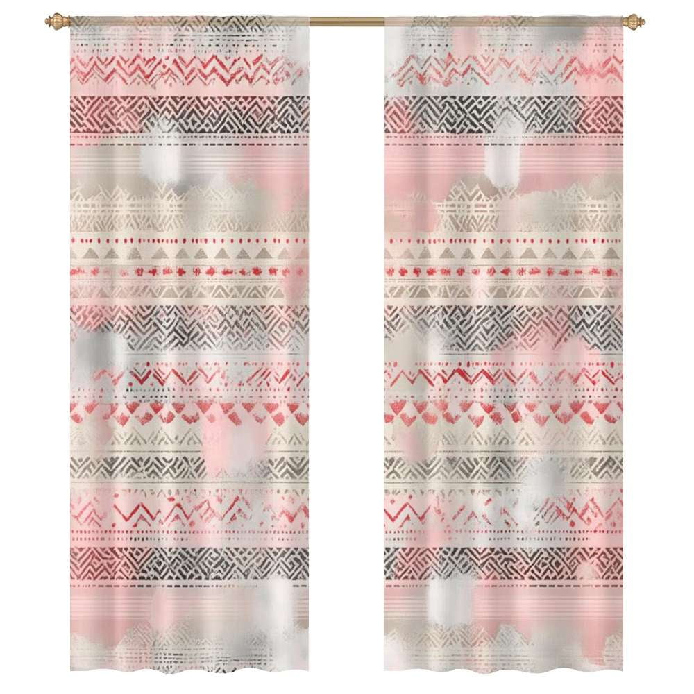Pink Tribal Patterned Fabric Design Sheer Voile Curtain Window Tulle ...