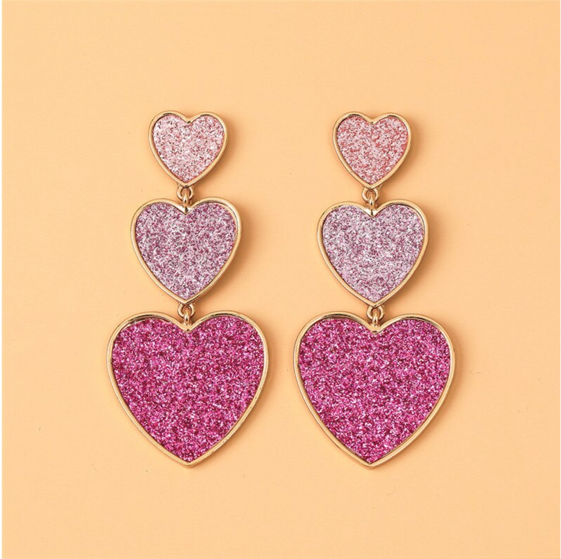 Pink Triple Heart Drop Earrings - Walmart.com