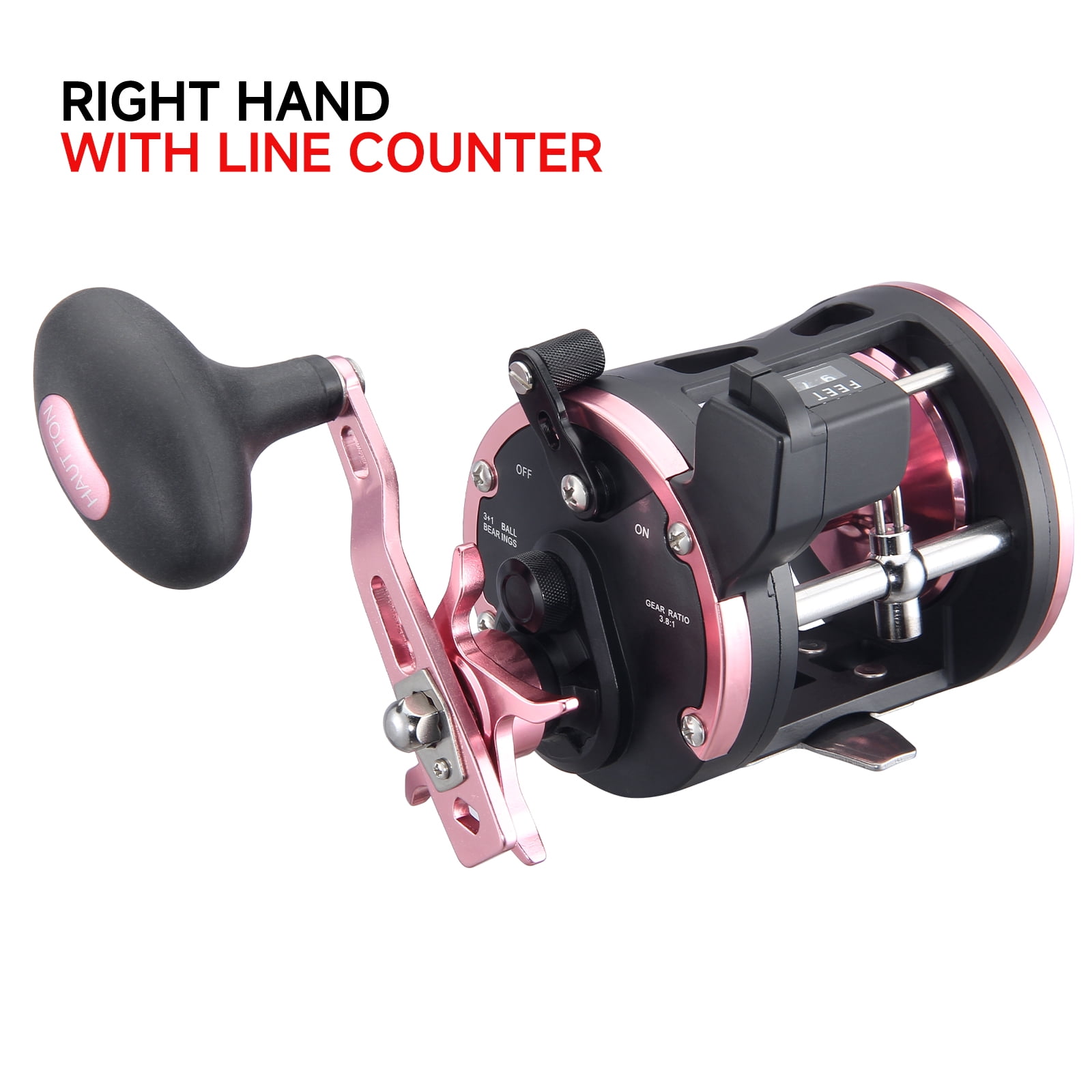 Pink Trolling Drum Fishing Reels With Meter Counter 18KG Super Strong ...