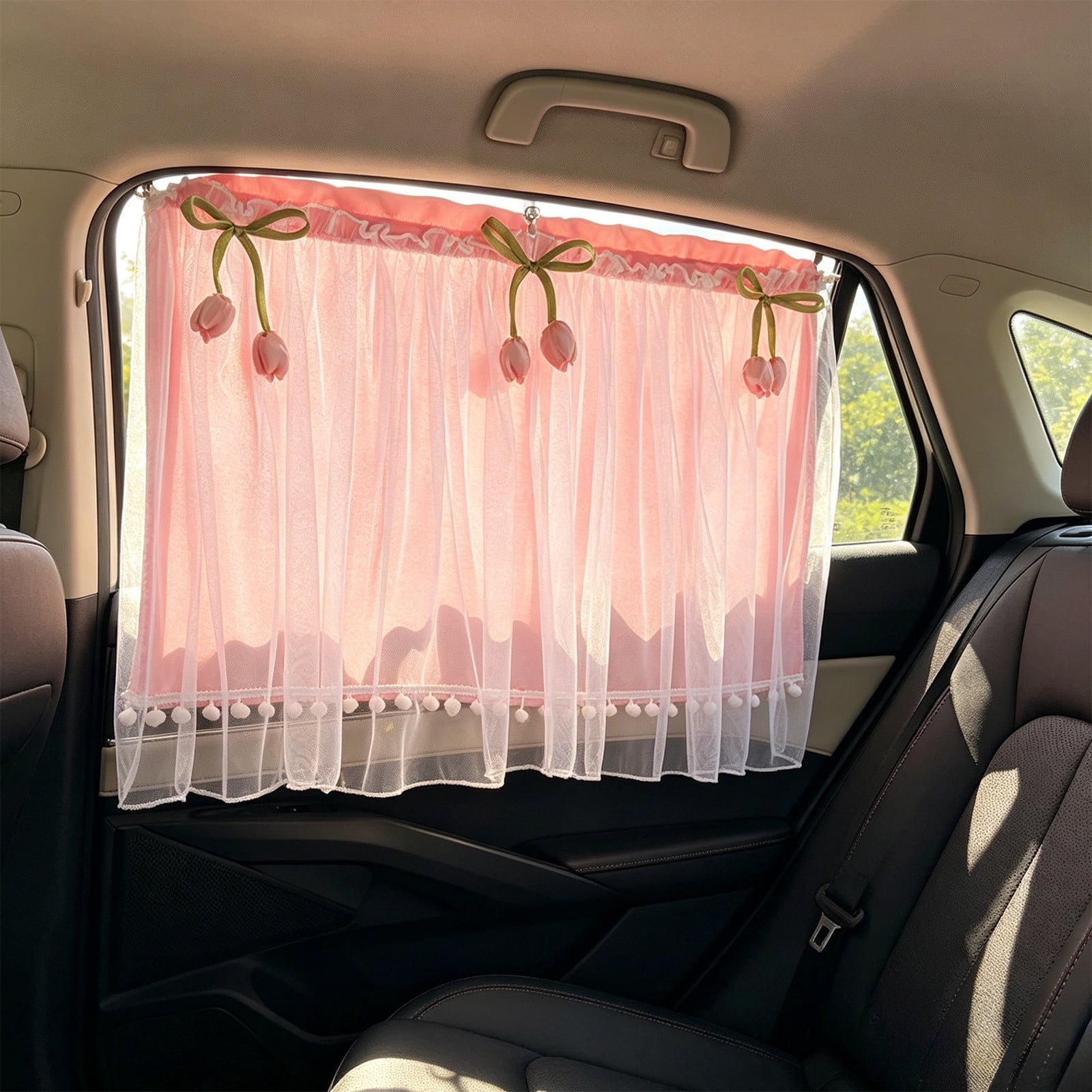 Pink Tulip Car Window Curtain, Suction Cup Sun Shade, Cute Privacy Sun ...