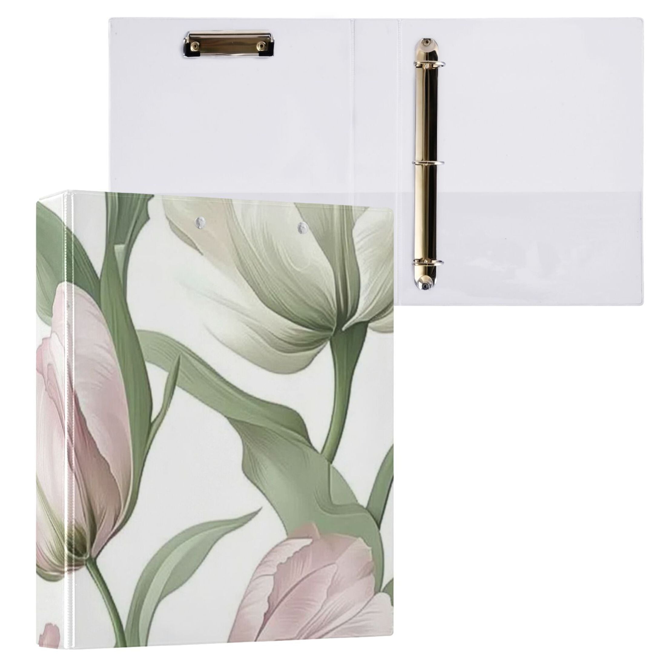 Pink Tulip Flowers Floral 3 Ring Binders 1.5 inch Hardcover File ...