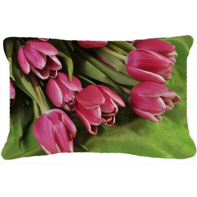 Pink Tulips Fabric Decorative Pillow - Pink - 12in. H x 3in. W x 16in ...