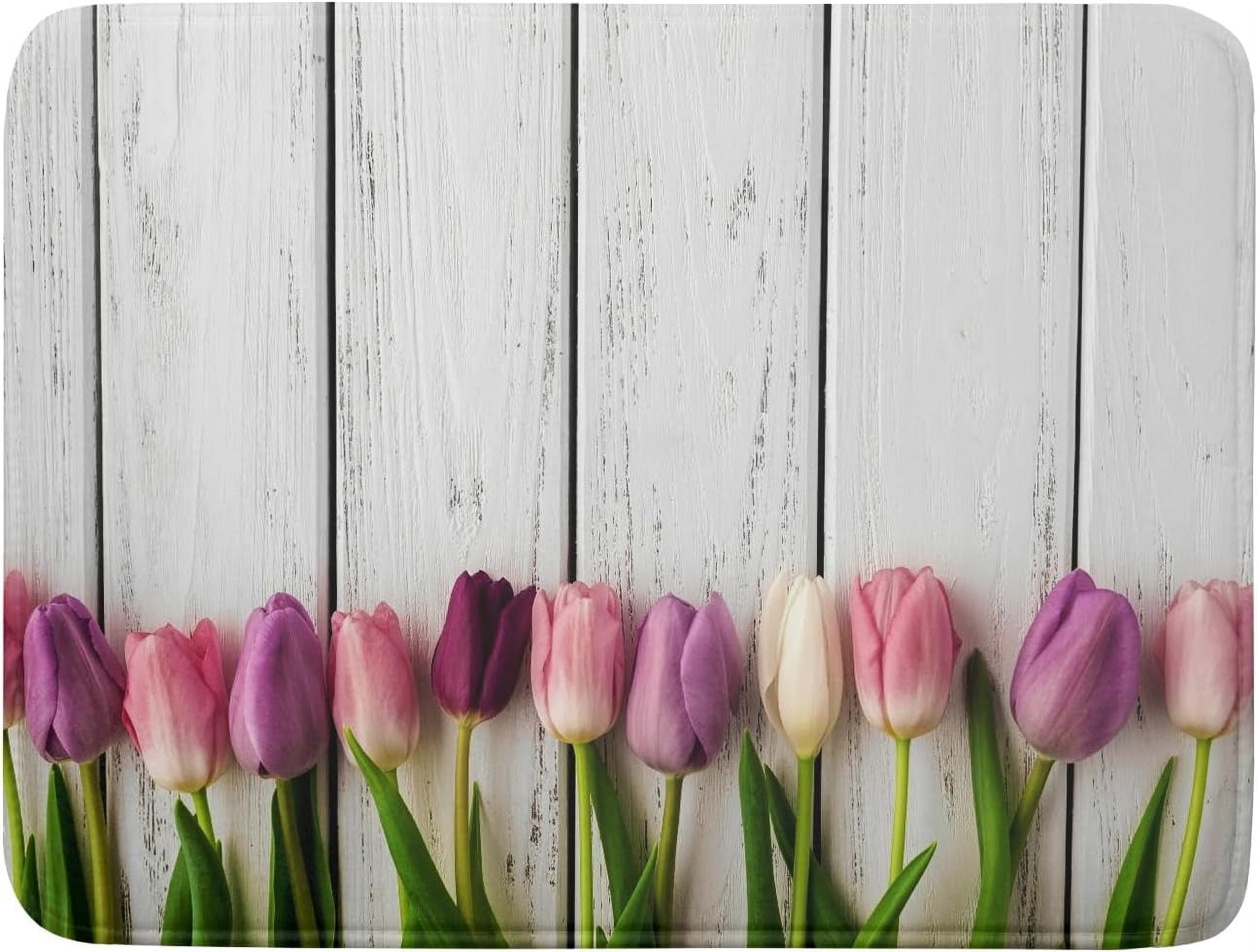 Pink Tulips Purple Flowers Dish Drying Mat 18 x 24 inch Floral on ...