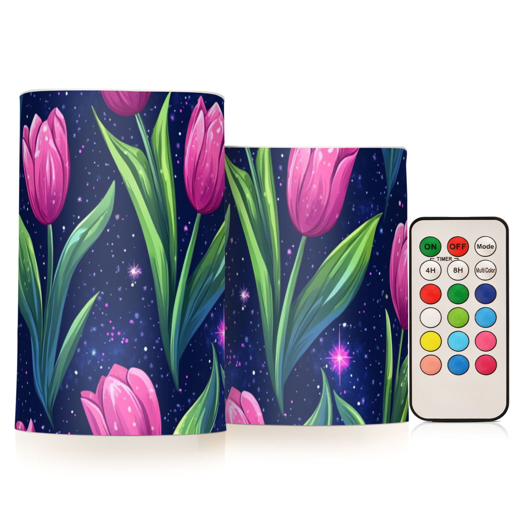 Pink Tulips on Dark Flickering Flameless Candles Battery Operated with ...