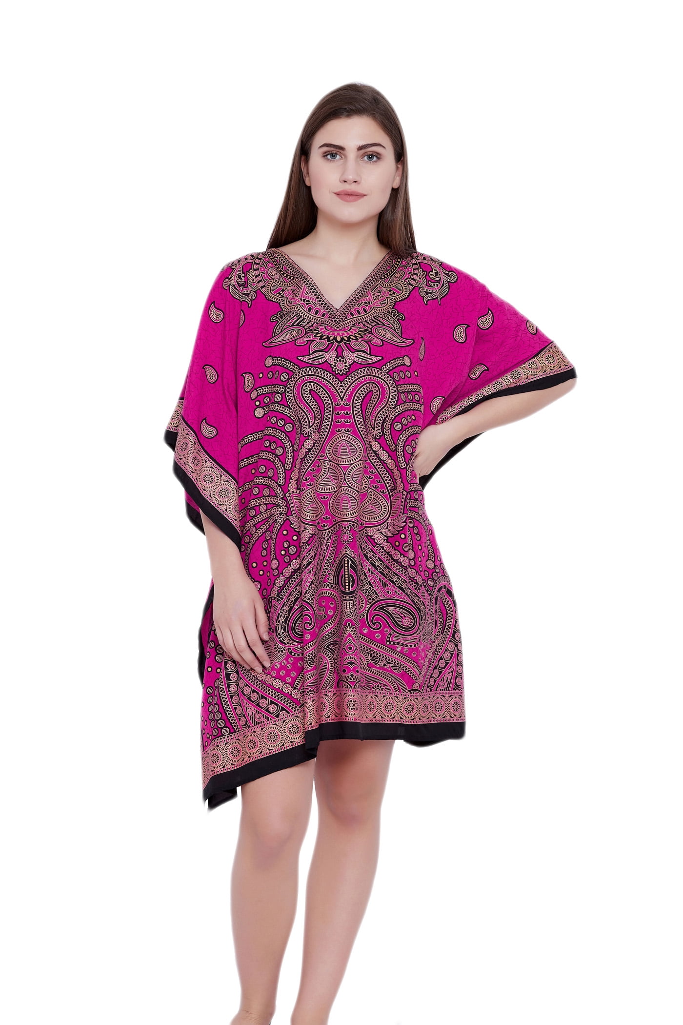 Pink Tunics Women Paisley Gold Foil Printed Ladies Plus Size Tunic Top ...