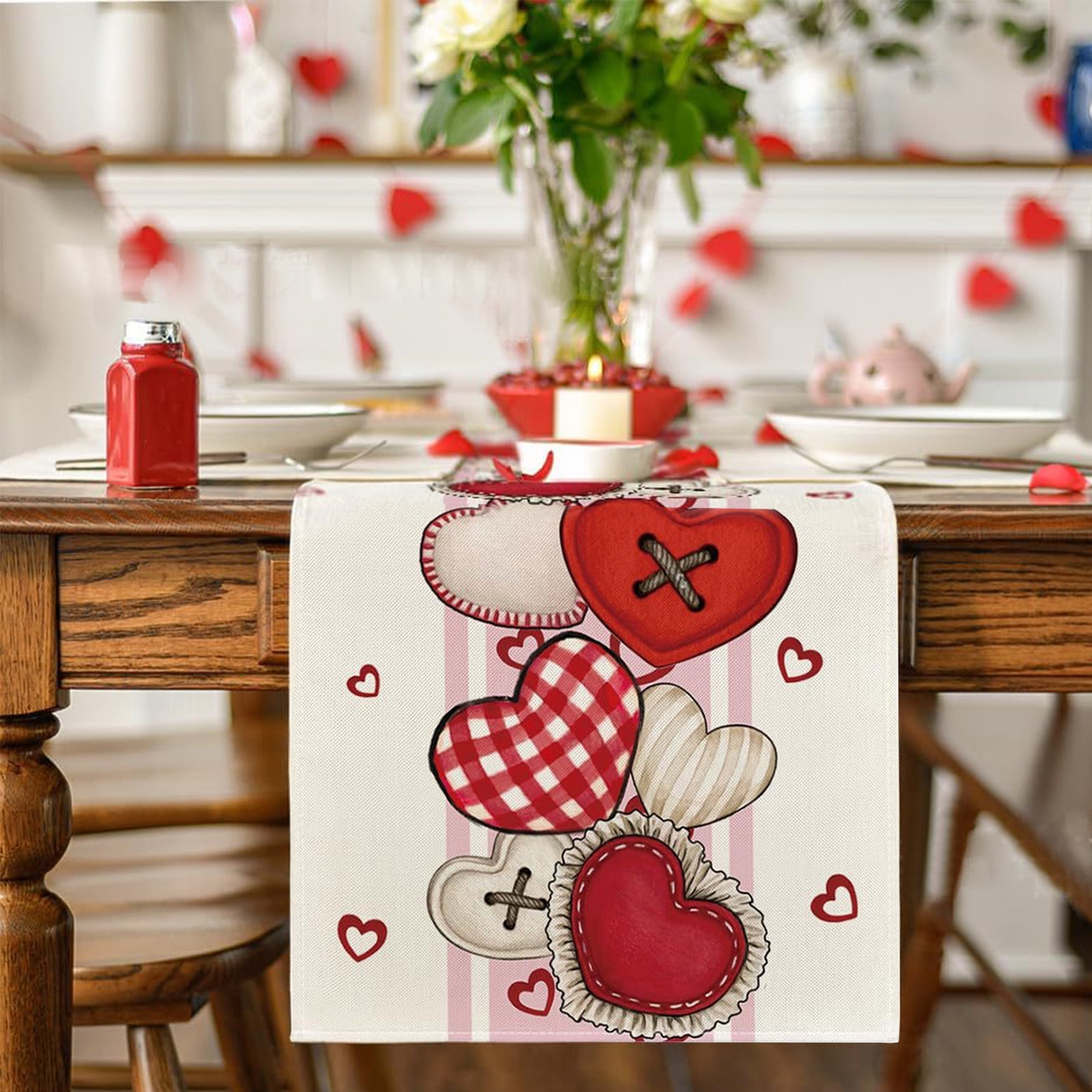 Pink Ture Love Heart Valentine's Day Table Runner, Seasonal Kitchen ...