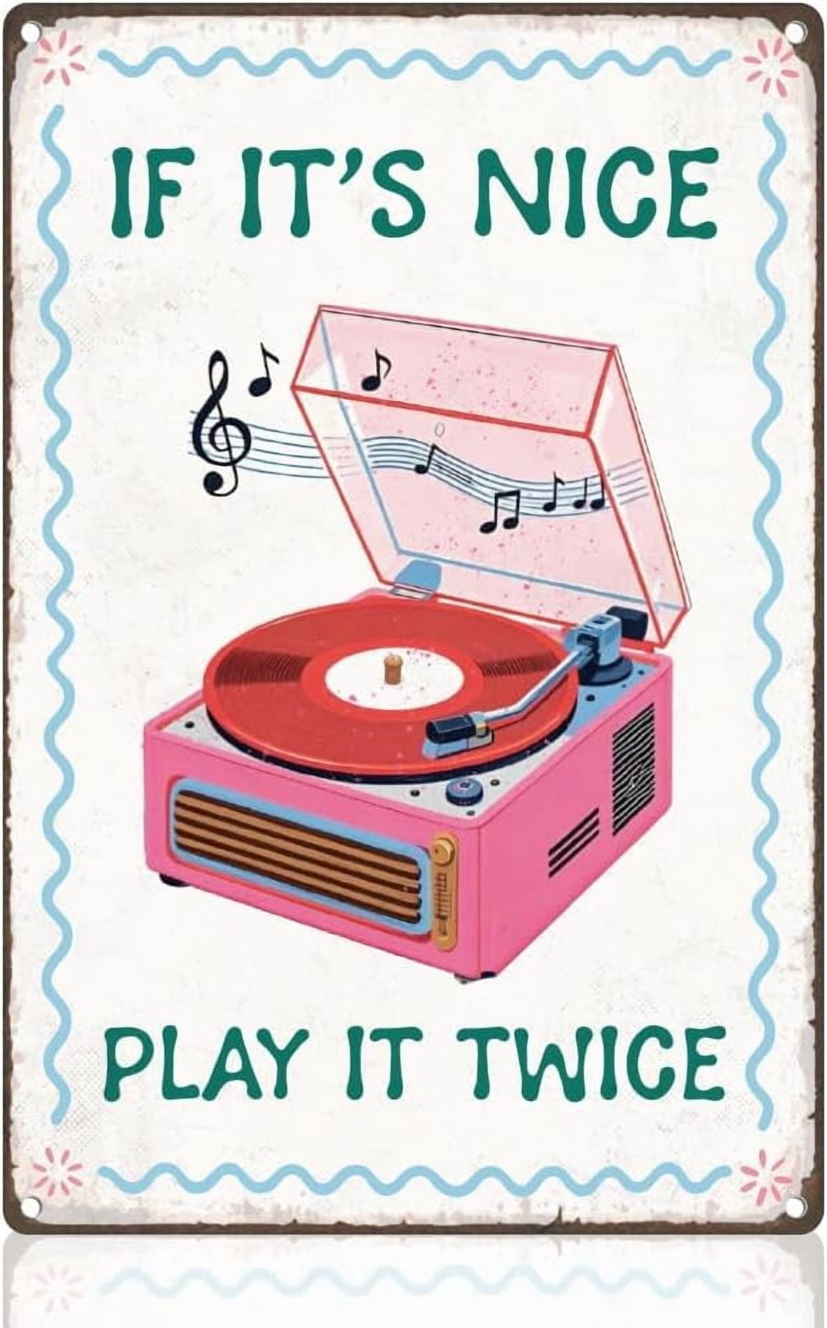 Pink Turntable Tin Sign Retro Metal Wall Decor 8" x 12" Record Player ...