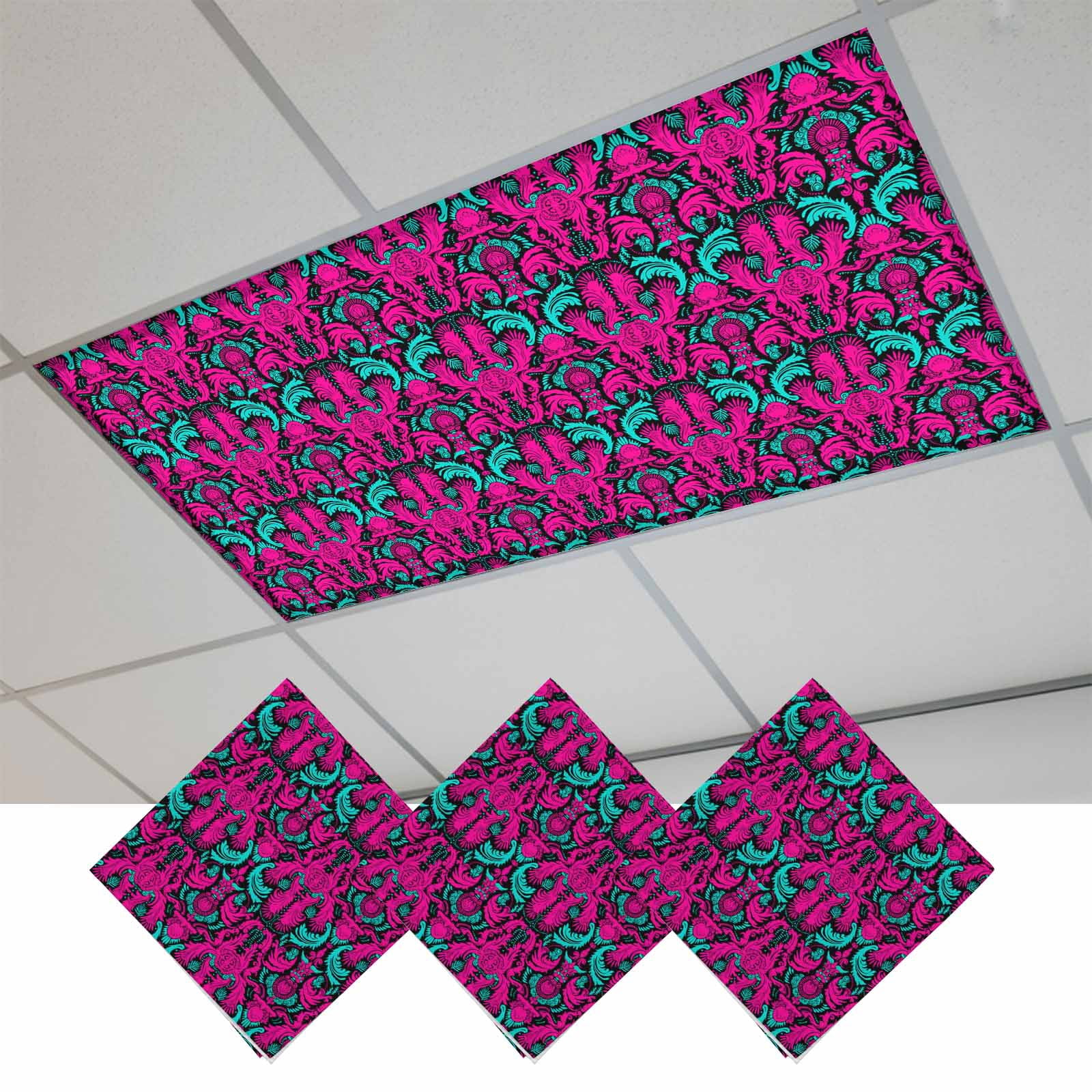 Pink Turquoise Abstract Magnetic Fluorescent Light Covers for Ceiling ...