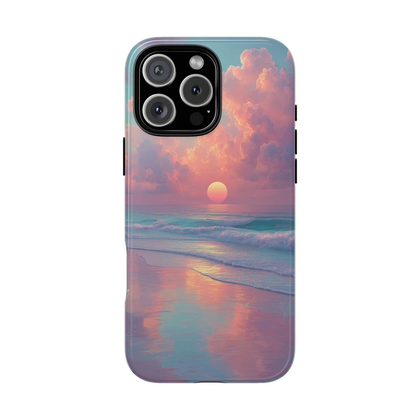Pink Turquoise Sunset Beach Scene iPhone Case 17 to 11 Pro Max ...