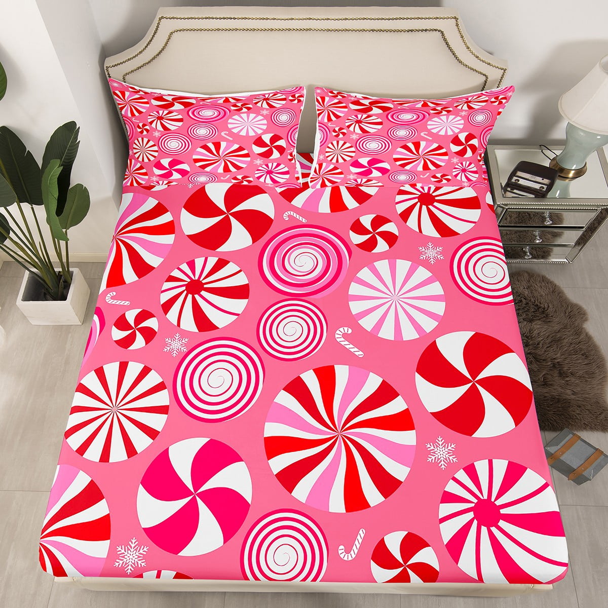 Pink Twin Bed Sheets,Spiral Swirl Lollipop Bedding Set Multicolor ...