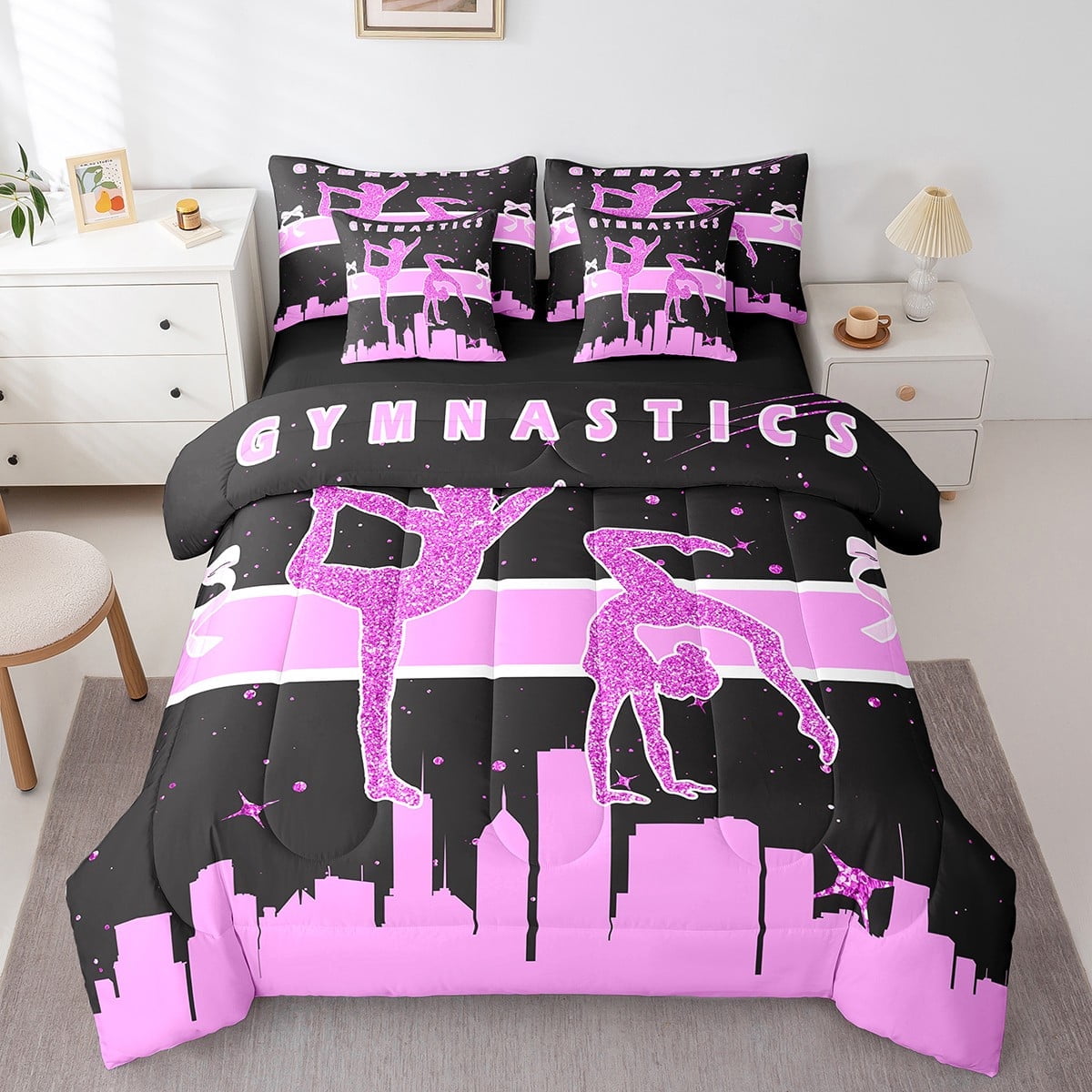 Pink Twin Comforter Set 7 Pieces Girly Gymnastics Bedding Comforter ...