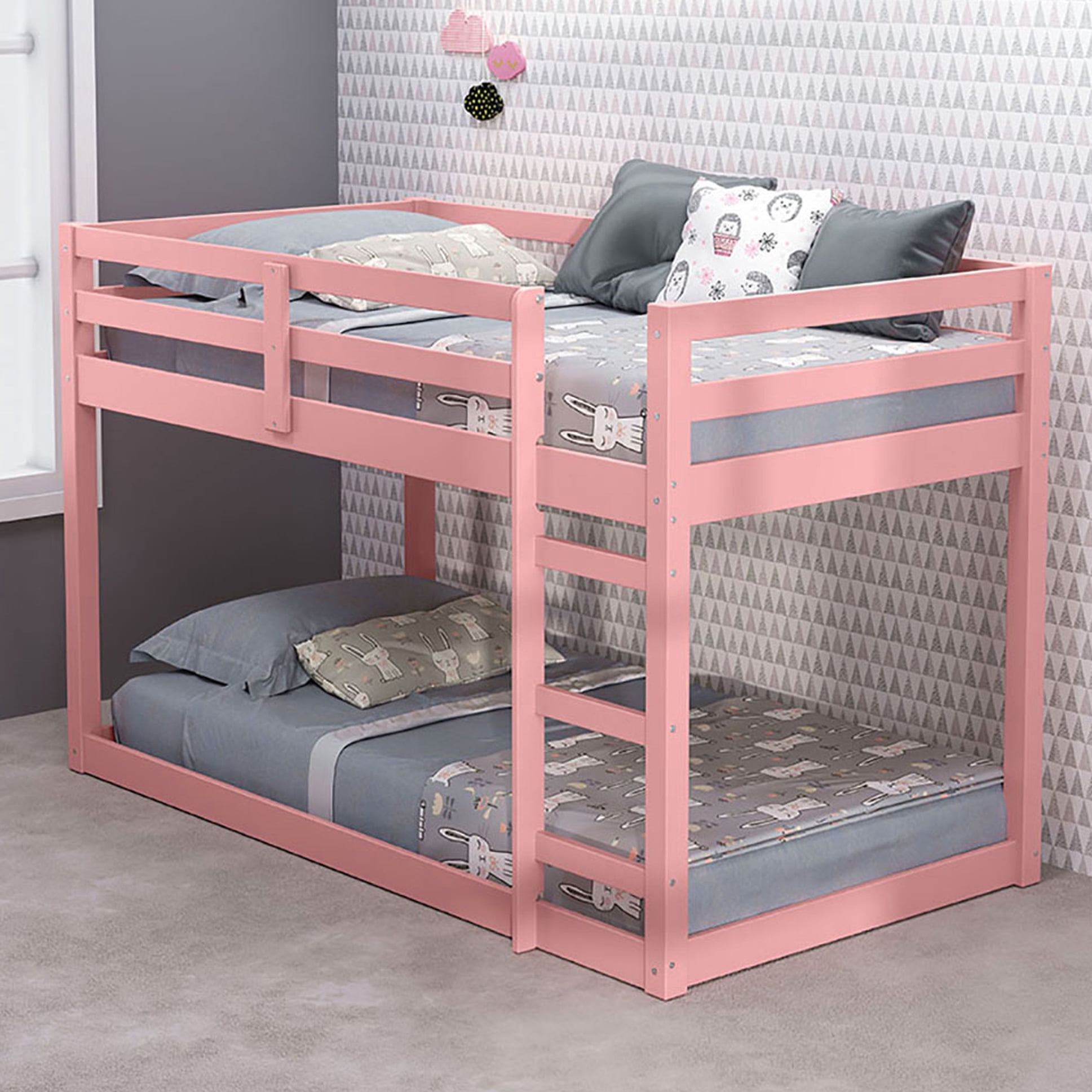 Pink Twin Loft Bed Of Solid Wood - 13 Slat Structure For Mattress ...