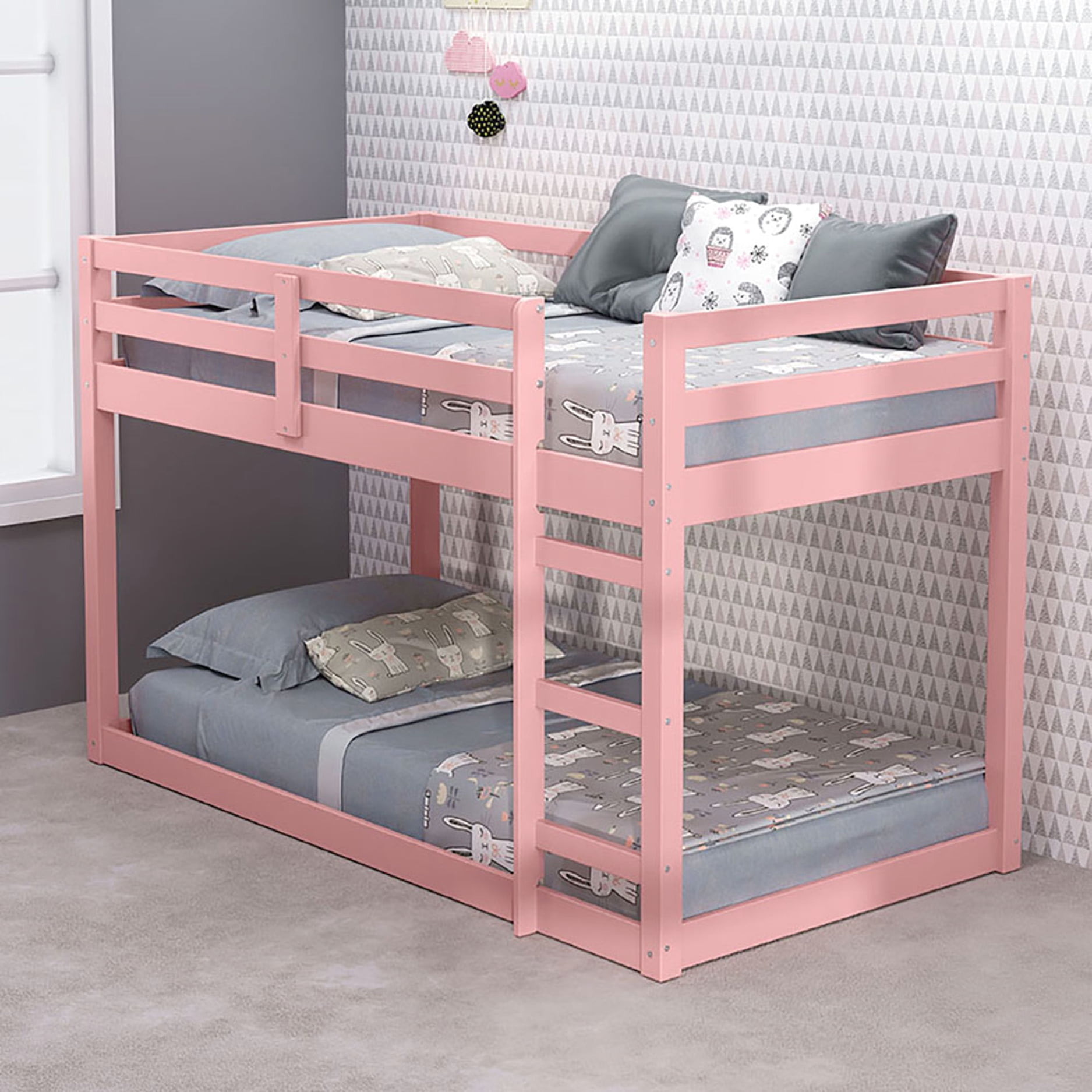 Pink Twin Loft Bed, Wood - 13 Slat Design For Mattress Comfort And Air ...