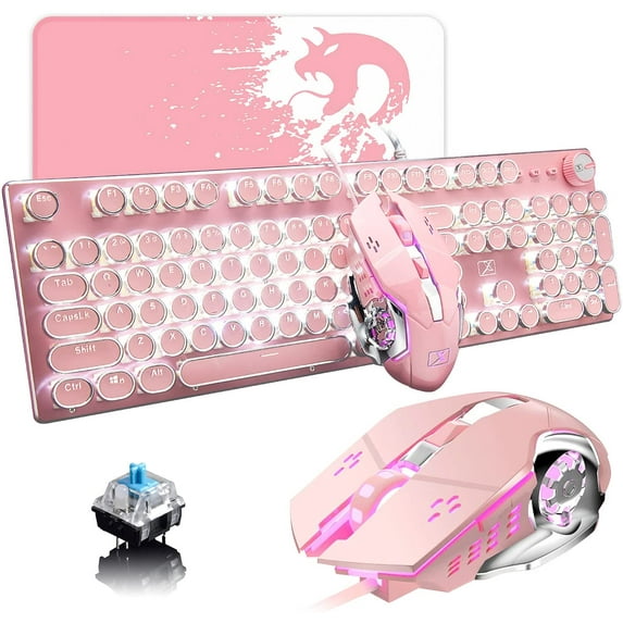 Pink Typewriter Keyboard and Mouse Retro Vintage Mechanical Gaming ...