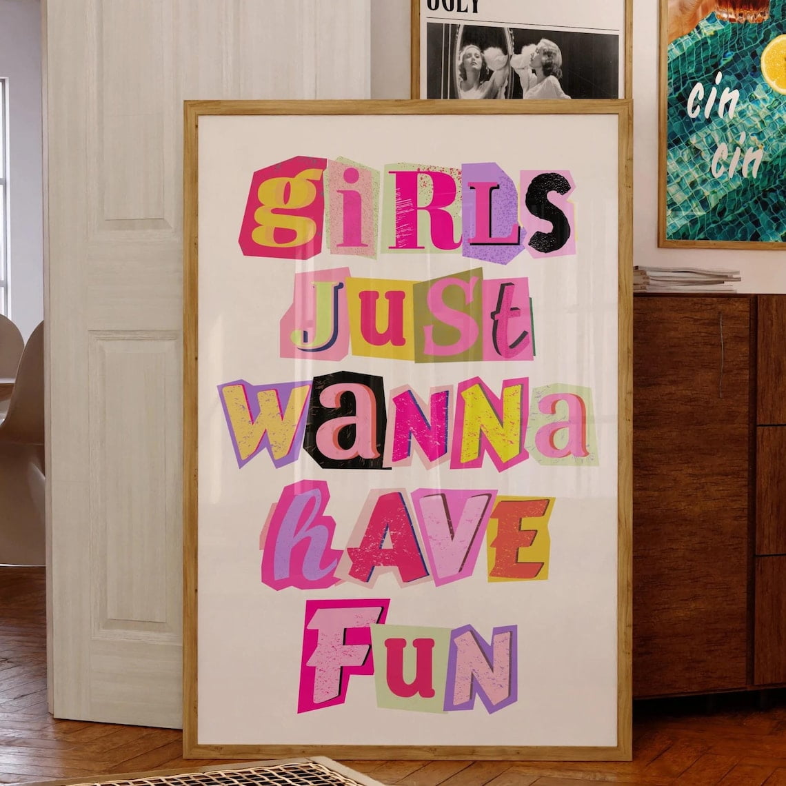 Pink Typography Print, Magazine Letter, Funky Prints, Girly Wall Art ...