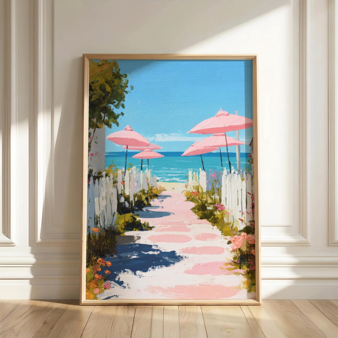 Pink Umbrella Coastal Beach Path Summer Vacation Romantic Ocean View ...