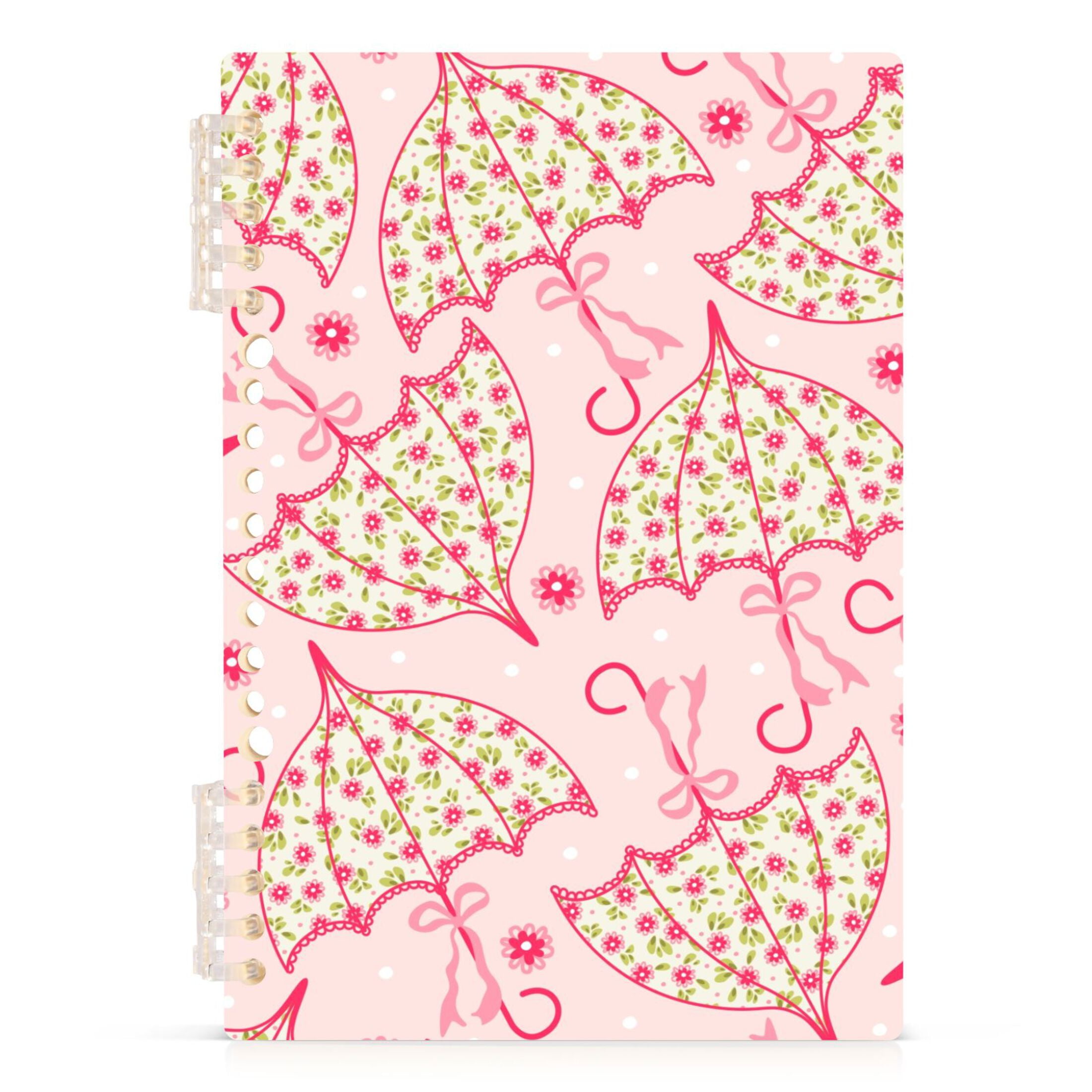 Pink Umbrellas and Floral Spiral Journal Notebook College Ruled ...
