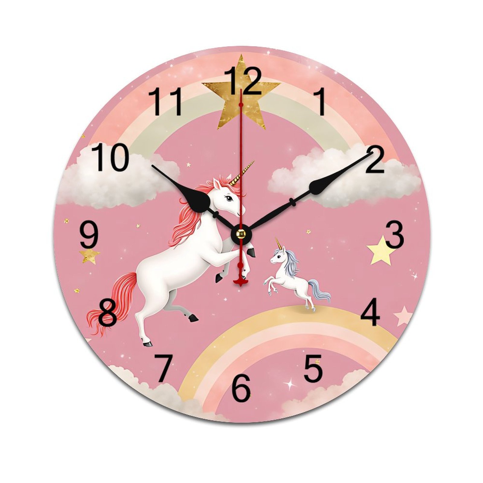Pink Unicorn Colorful Sky Clouds Bedroom Wall Clock Large Modern ...