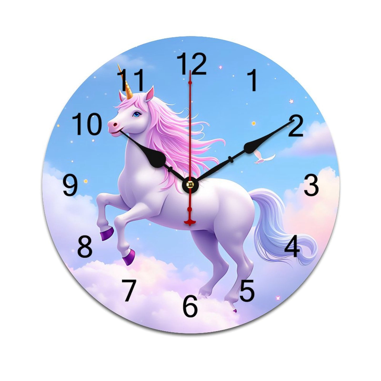Pink Unicorn Colorful Sky Clouds Bedroom Wall Clock Large Modern ...