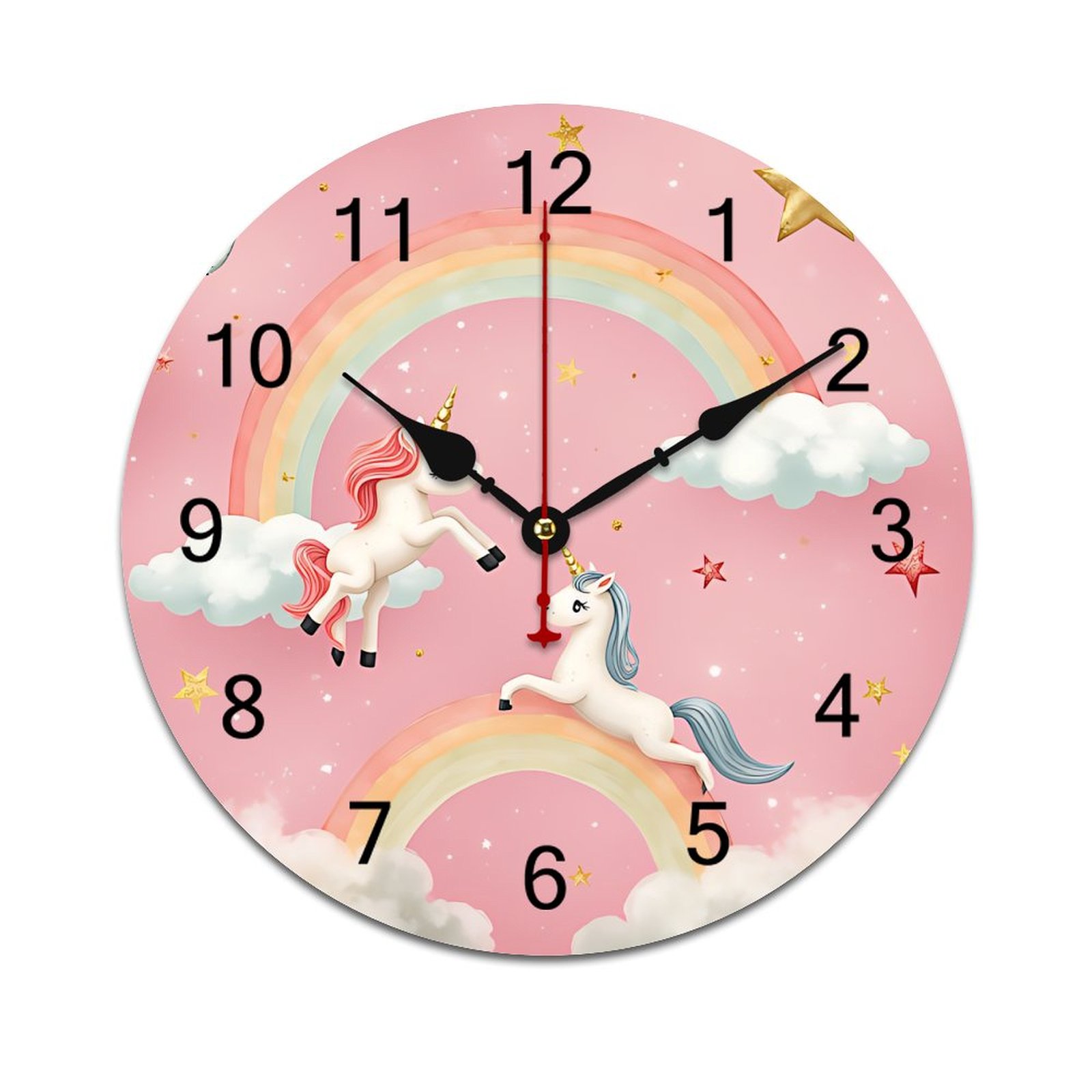 Pink Unicorn Colorful Sky Clouds Bedroom Wall Clock Large Modern ...