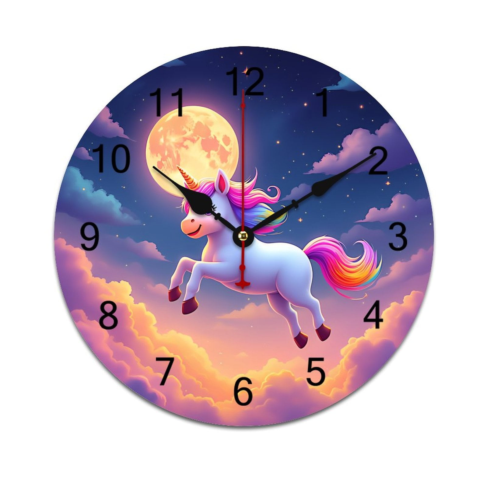 Pink Unicorn Colorful Sky Clouds Bedroom Wall Clock Large Modern ...
