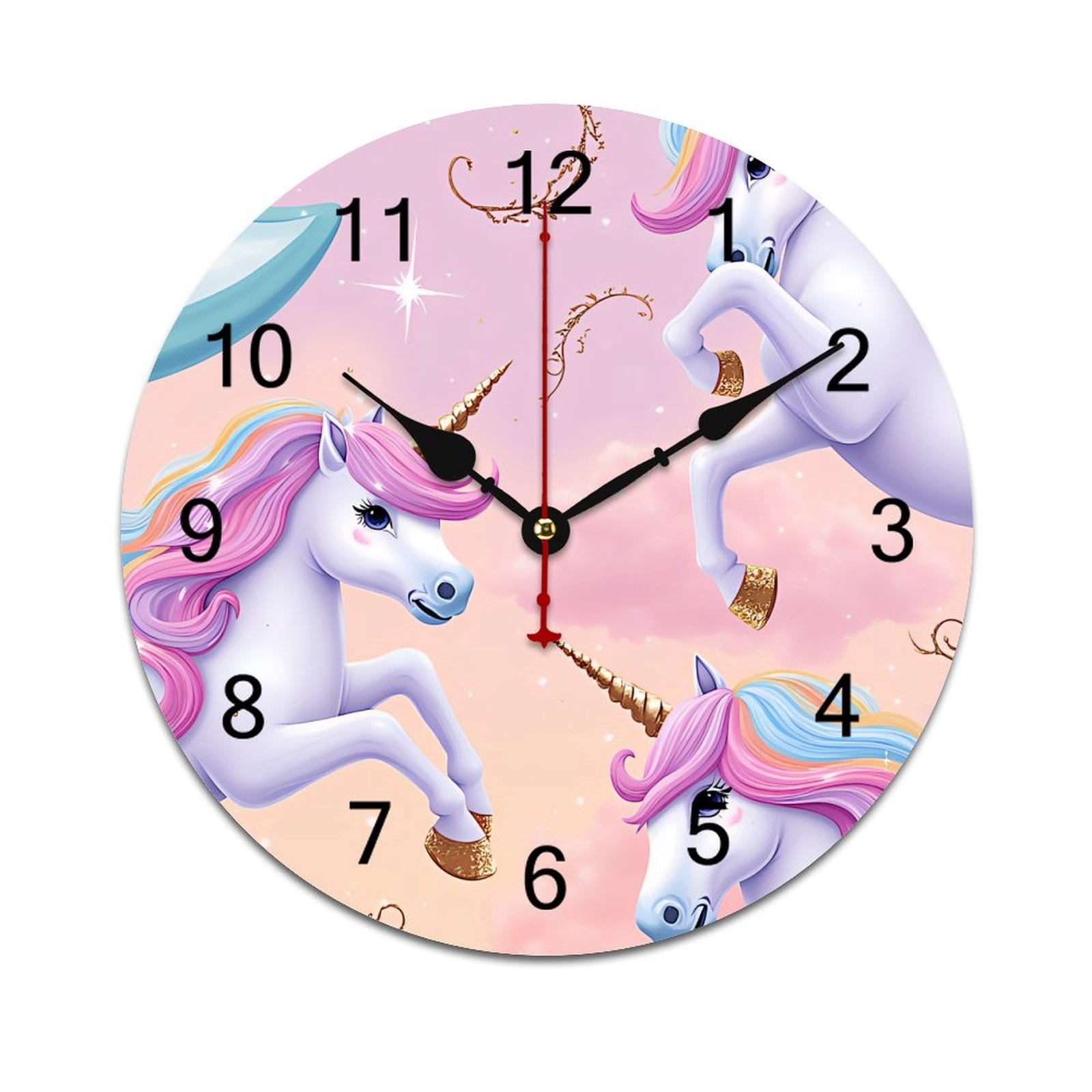 Pink Unicorn Colorful Sky Clouds Word Saying Big Wall Clock Home Decor ...