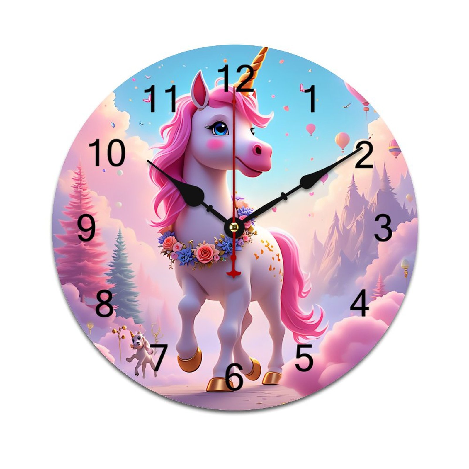 Pink Unicorn Colorful Sky Clouds Word Saying Big Wall Clock Home Decor ...