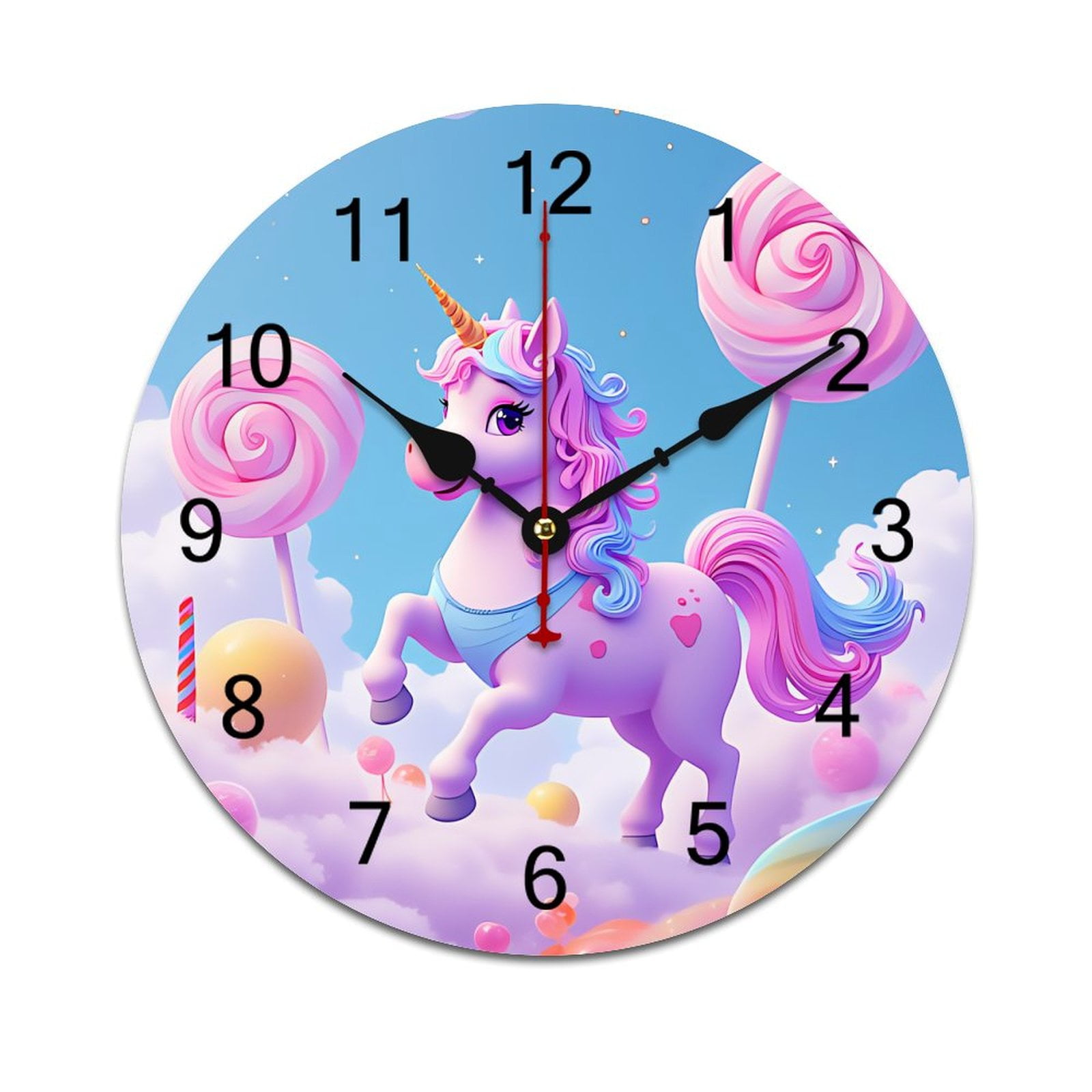 Pink Unicorn Colorful Sky Clouds Word Saying Big Wall Clock Home Decor ...