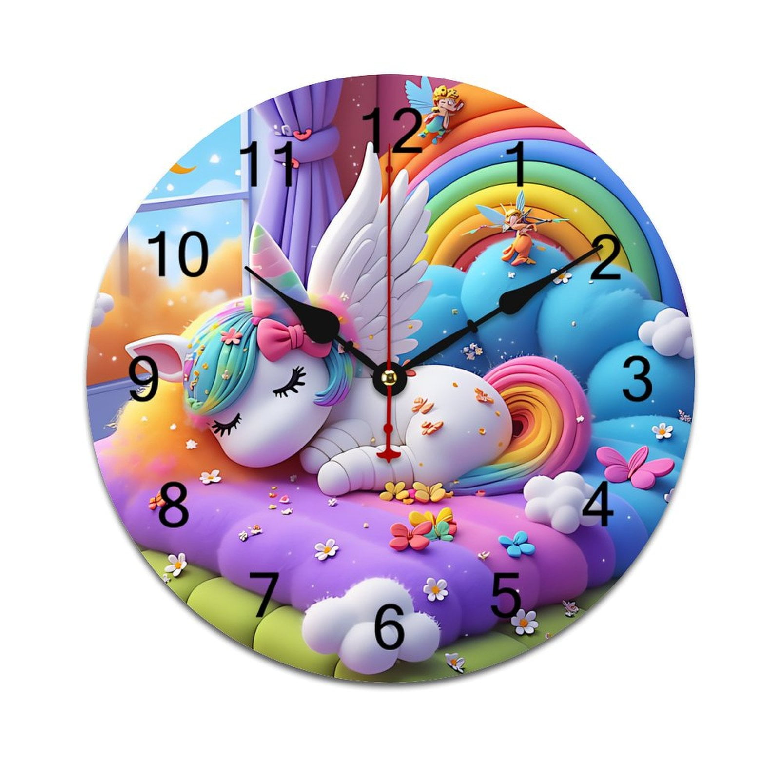 Pink Unicorn Colorful Sky Clouds Word Saying Big Wall Clock Home Decor ...